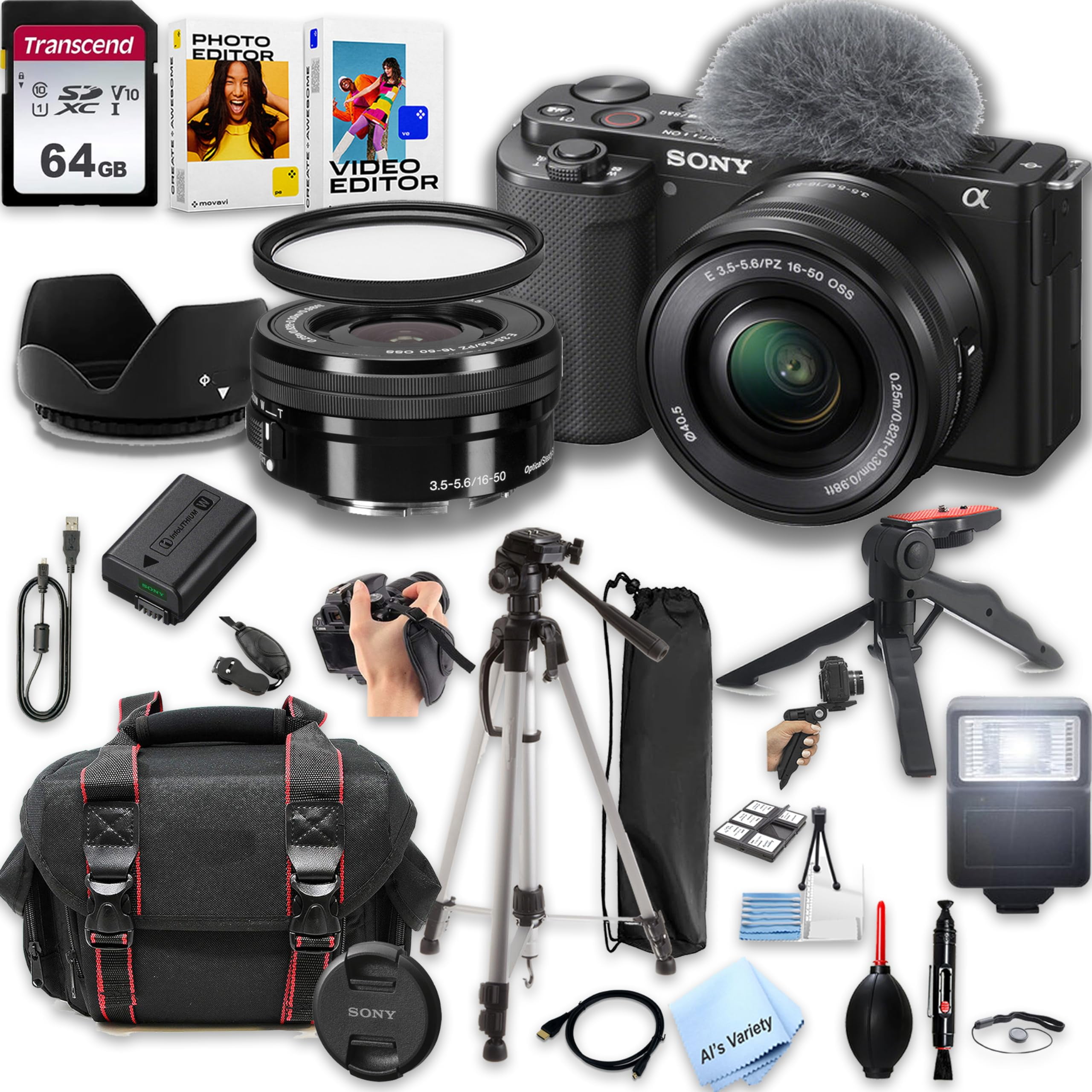 Sony ZV-E10 Mirrorless Camera with 16-50mm Lens + 64GB SD Card and More ...
