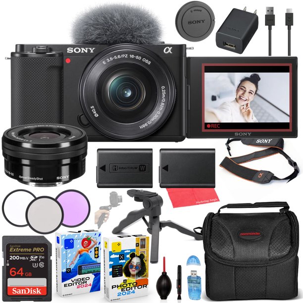 Sony ZV-E10 Mirrorless Camera with 16-50mm Lens (Black) Bundle ...