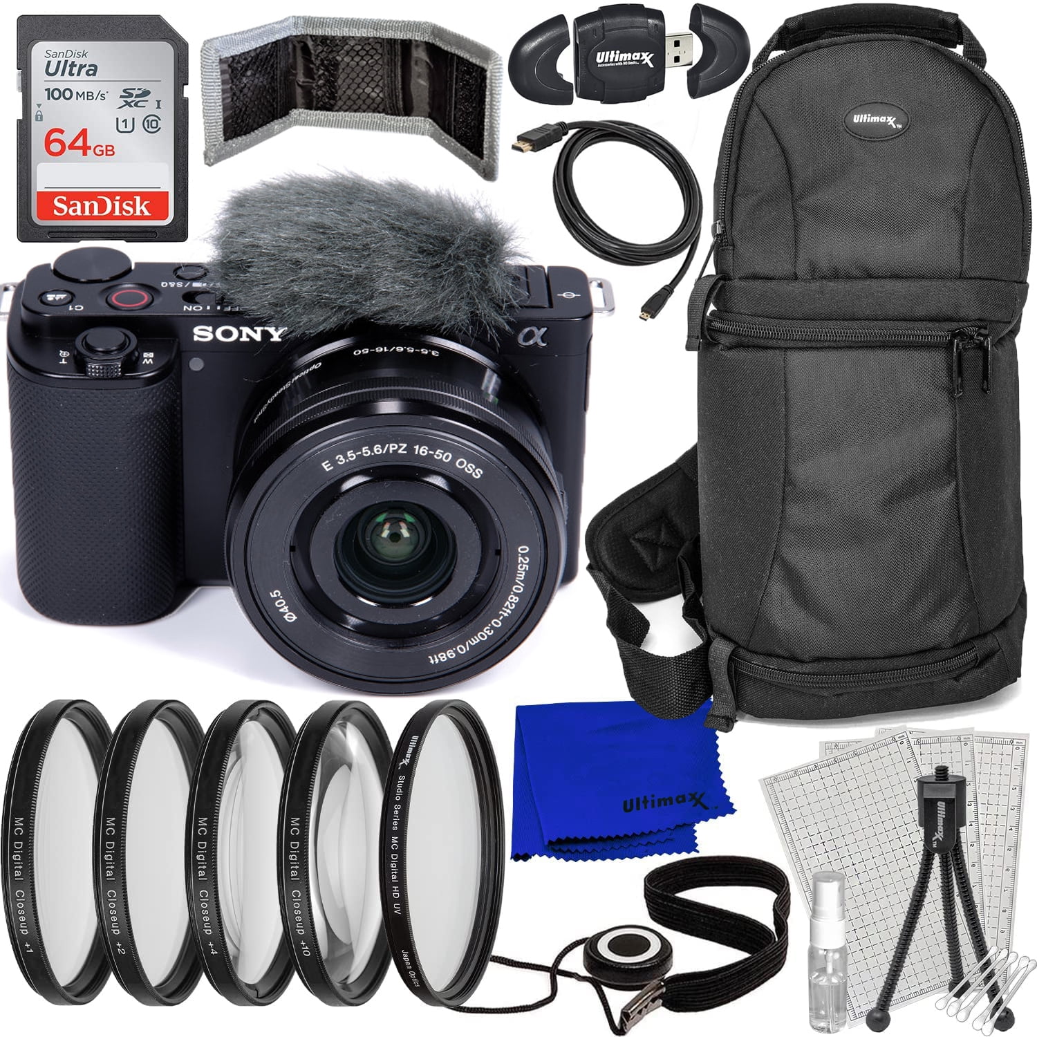 Sony ZV-E10 Mirrorless Camera with 16-50mm Lens (Black) + SanDisk 64GB ...