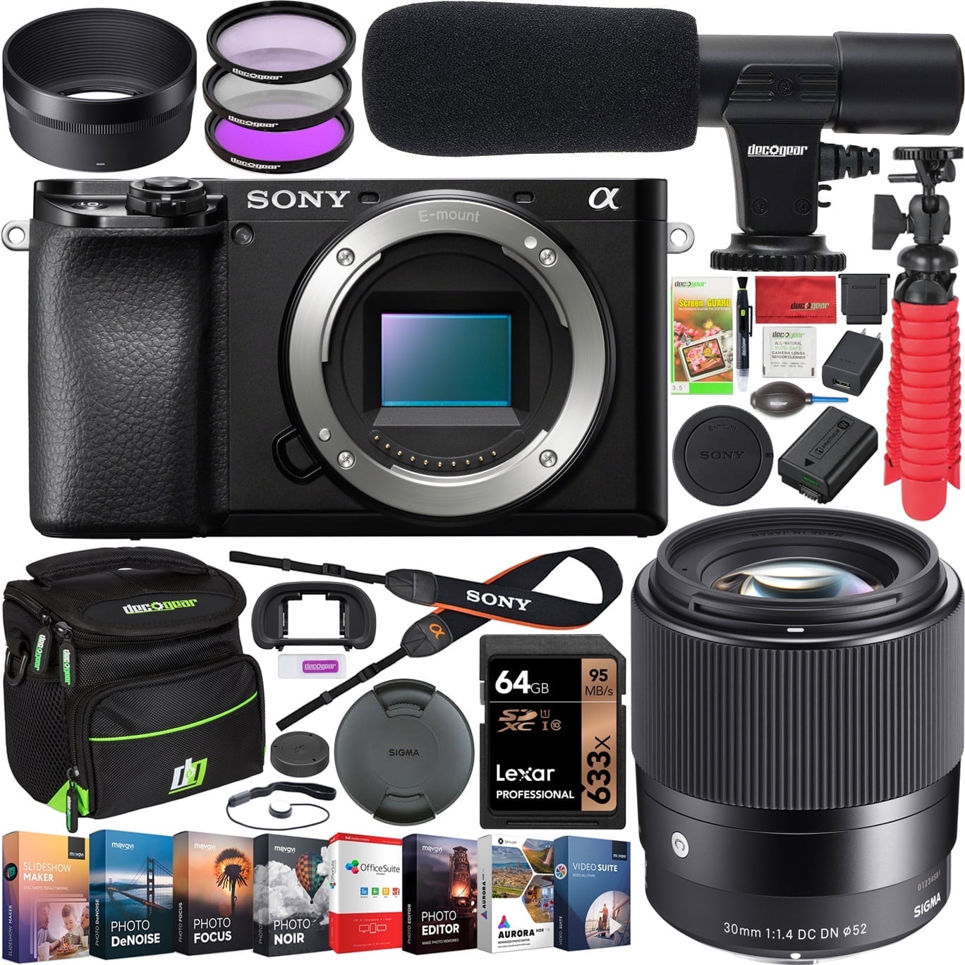 Sony a6100 Mirrorless Camera 4K APS-C Camera Body ILCE-6100B Bundle with Sigma 30mm F1.4 DC DN C ...