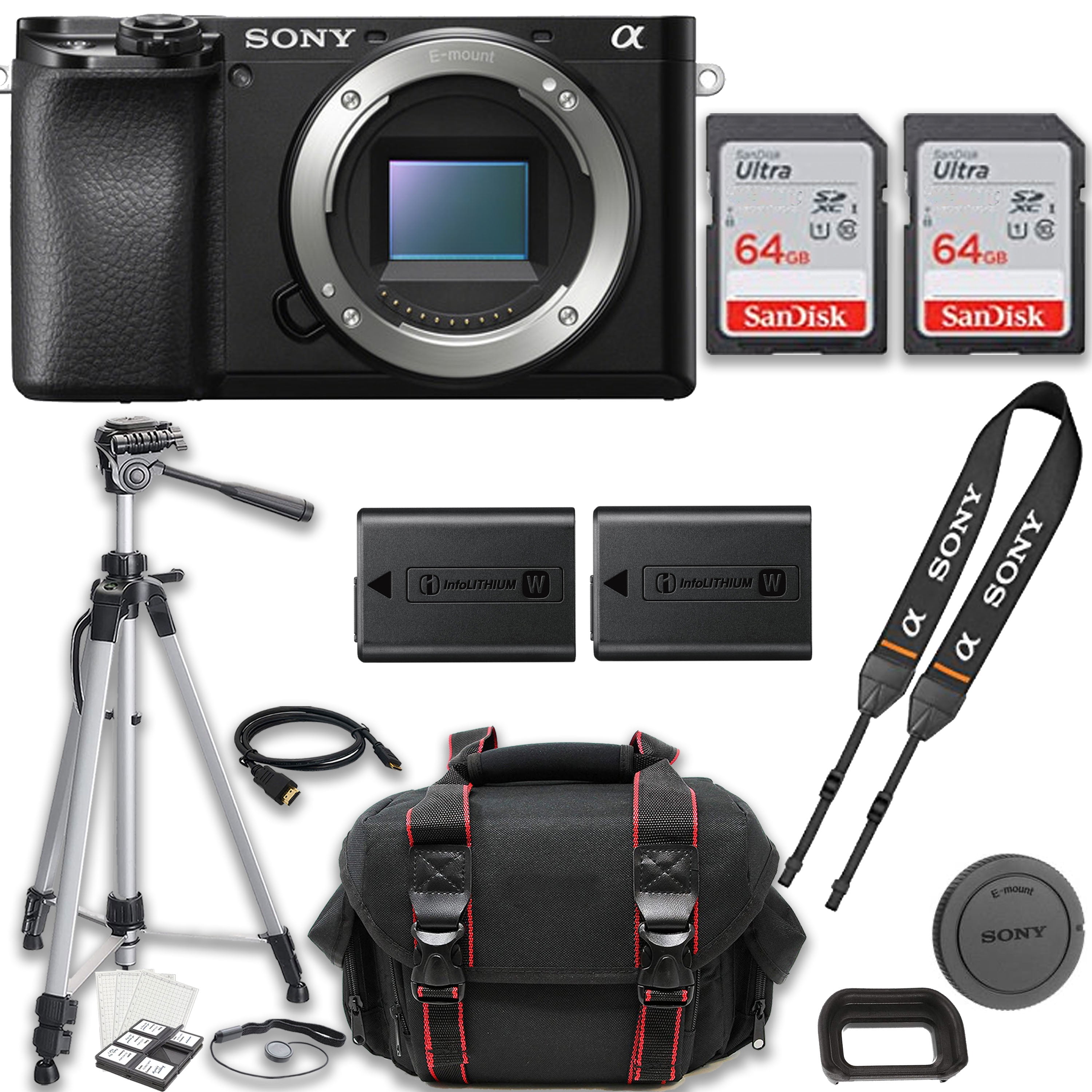 Sony a6100 Mirrorless Digital Video Camera, Body Only, 2X 64GB Memory ...