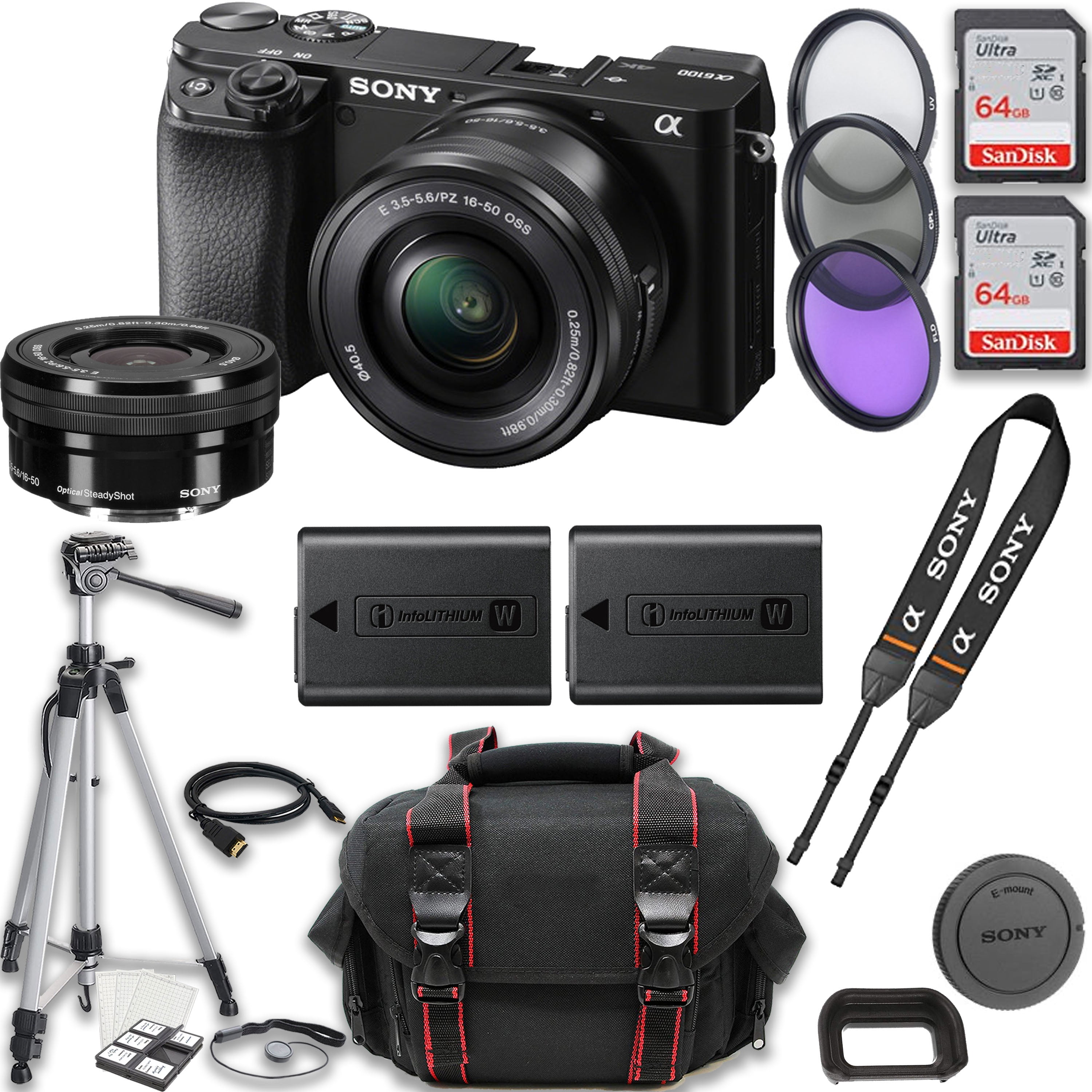 Sony a6100 Mirrorless Camera, 16-50mm Lens, 2x 64GB Memory, Case ...