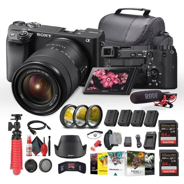 Sony a6400 Mirrorless Camera with 18-135mm Lens with Real-Time Eye Auto Focus - Bundle - Walmart.com