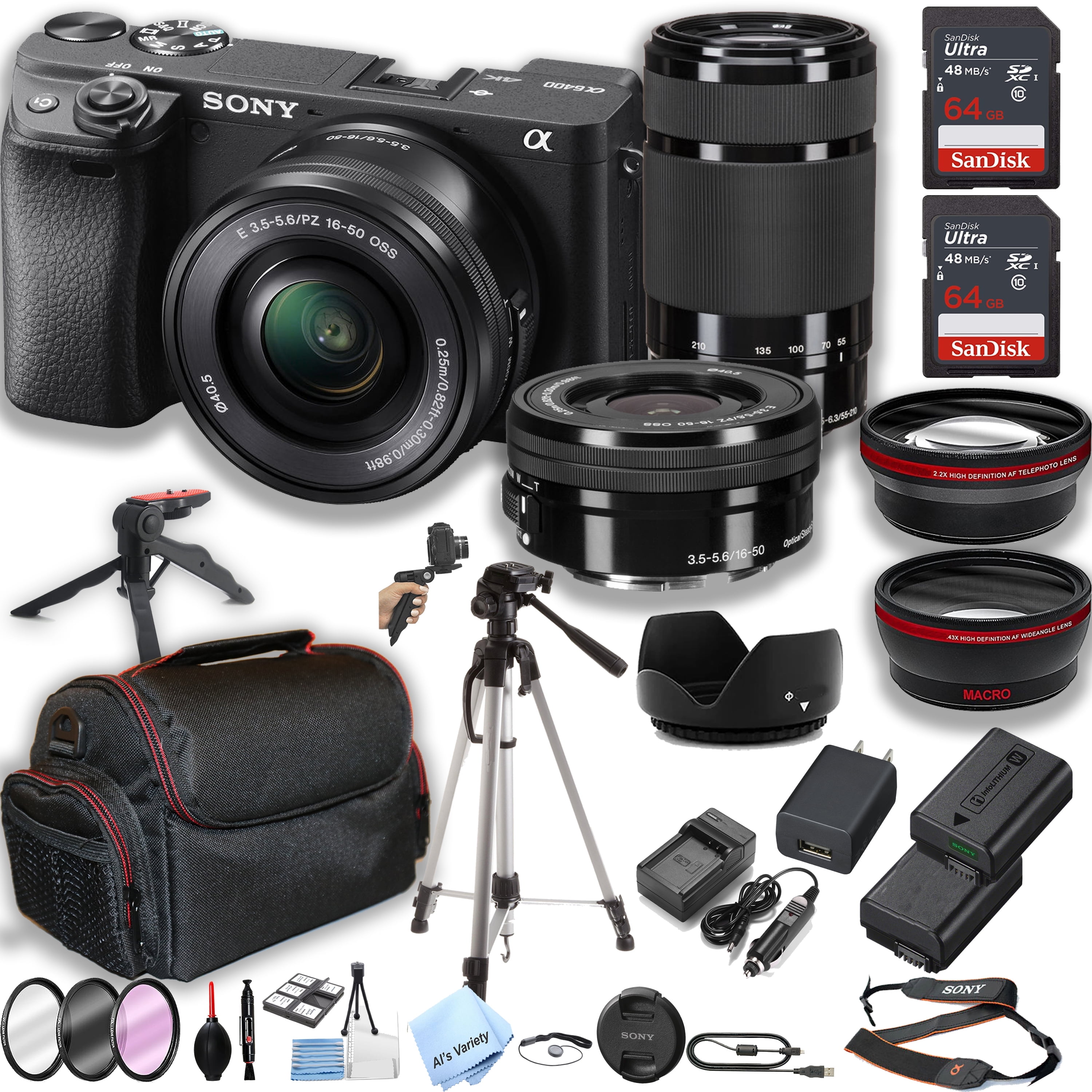 Sony a6400 Mirrorless Camera with16-50mm & 55-210mm Zoom Lenses + 2pcs ...