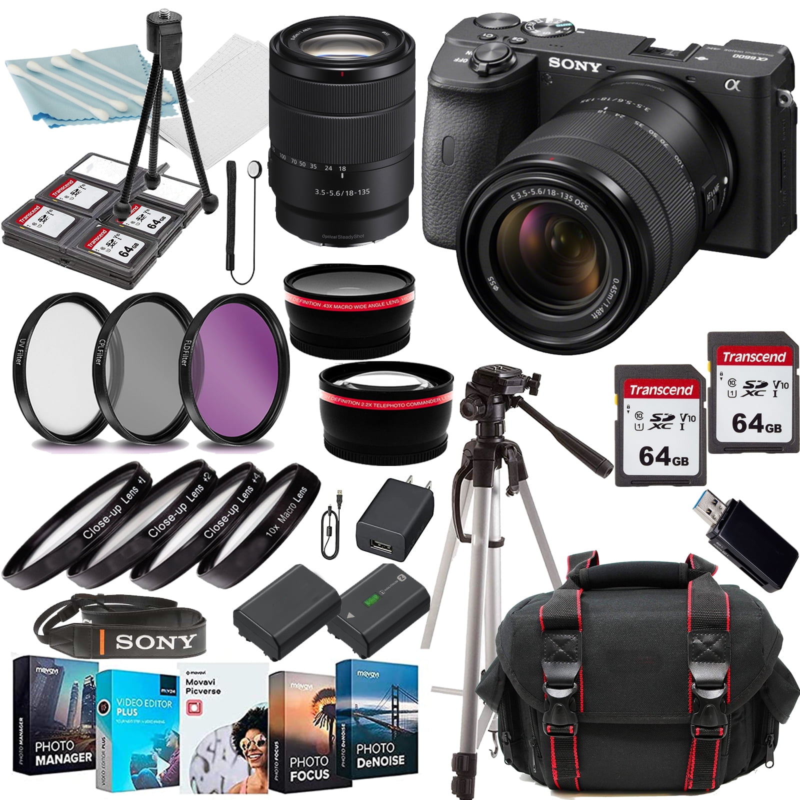 Sony a6600 Mirrorless Camera, 18-135mm Lens, Case, 128GB Memory ...