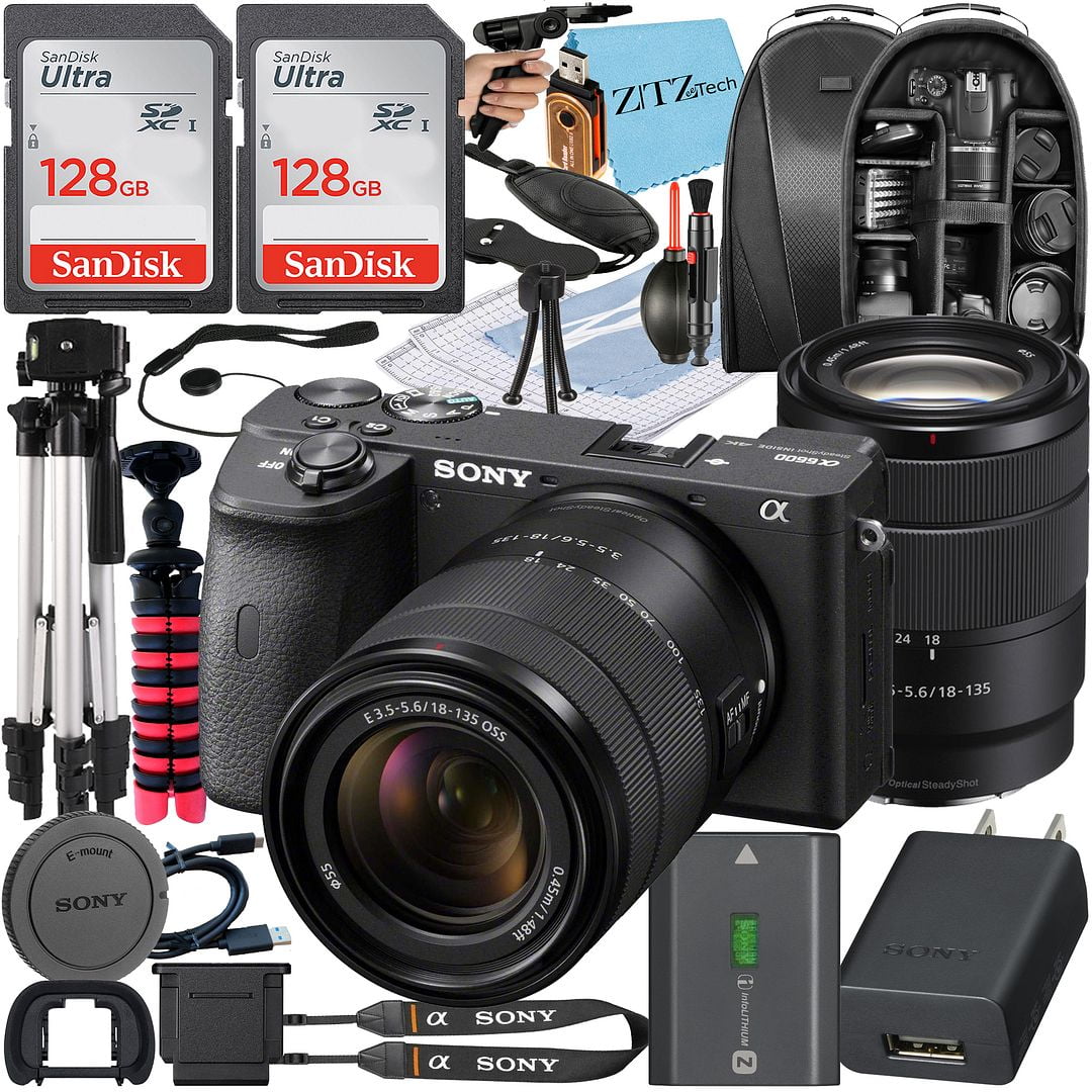Sony a6600 Mirrorless Camera + Sony E 18-135mm Lens + Backpack + 2Pack ...