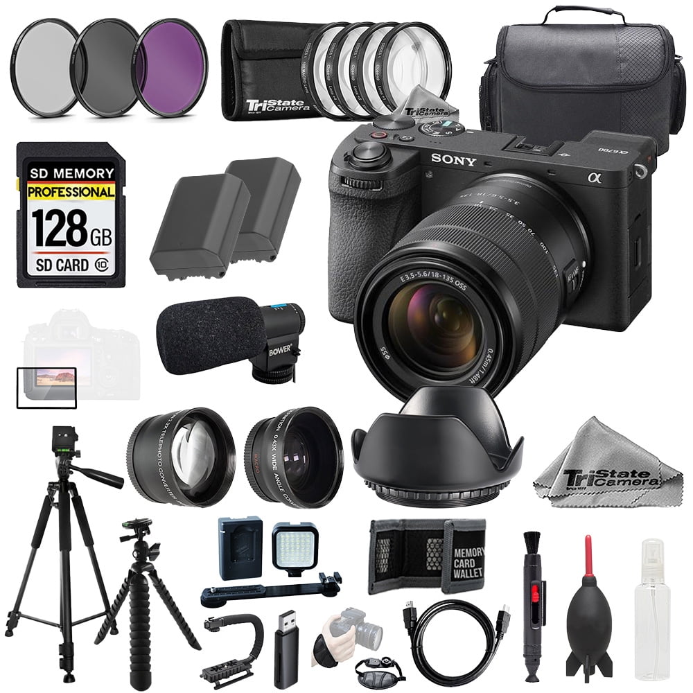 Sony a6700 w/ 18-135mm Lens + Mic +128GB + 9 PC Filtr-MEGA Kit ...