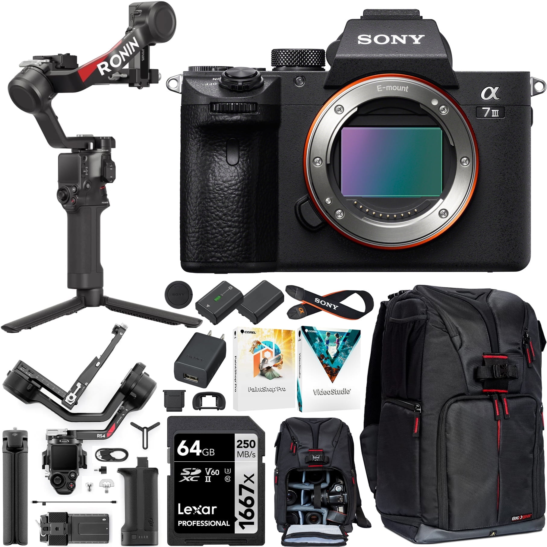 Sony a7 III Full Frame Mirrorless Camera Body ILCE-7M3/B Filmmaker's Bundle Including DJI RS 4 ...