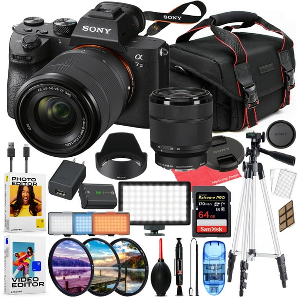 Sony a7 III Mirrorless Camera with 28-70mm Lens Bundled Kit + Accessory Package with LED Video ...