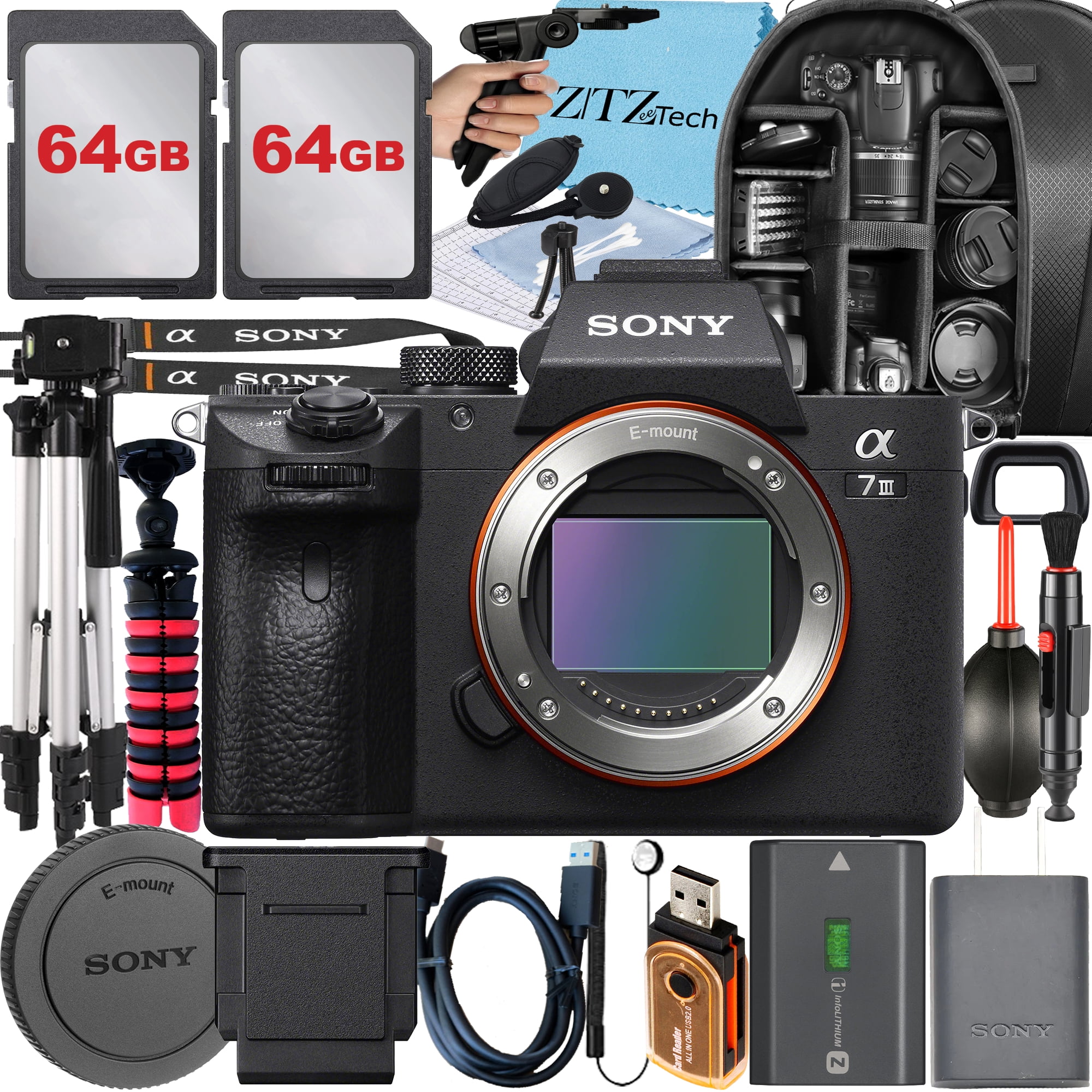 Sony a7 III Mirrorless Camera, Backpack, 2 Pack 64GB Memory Card ...