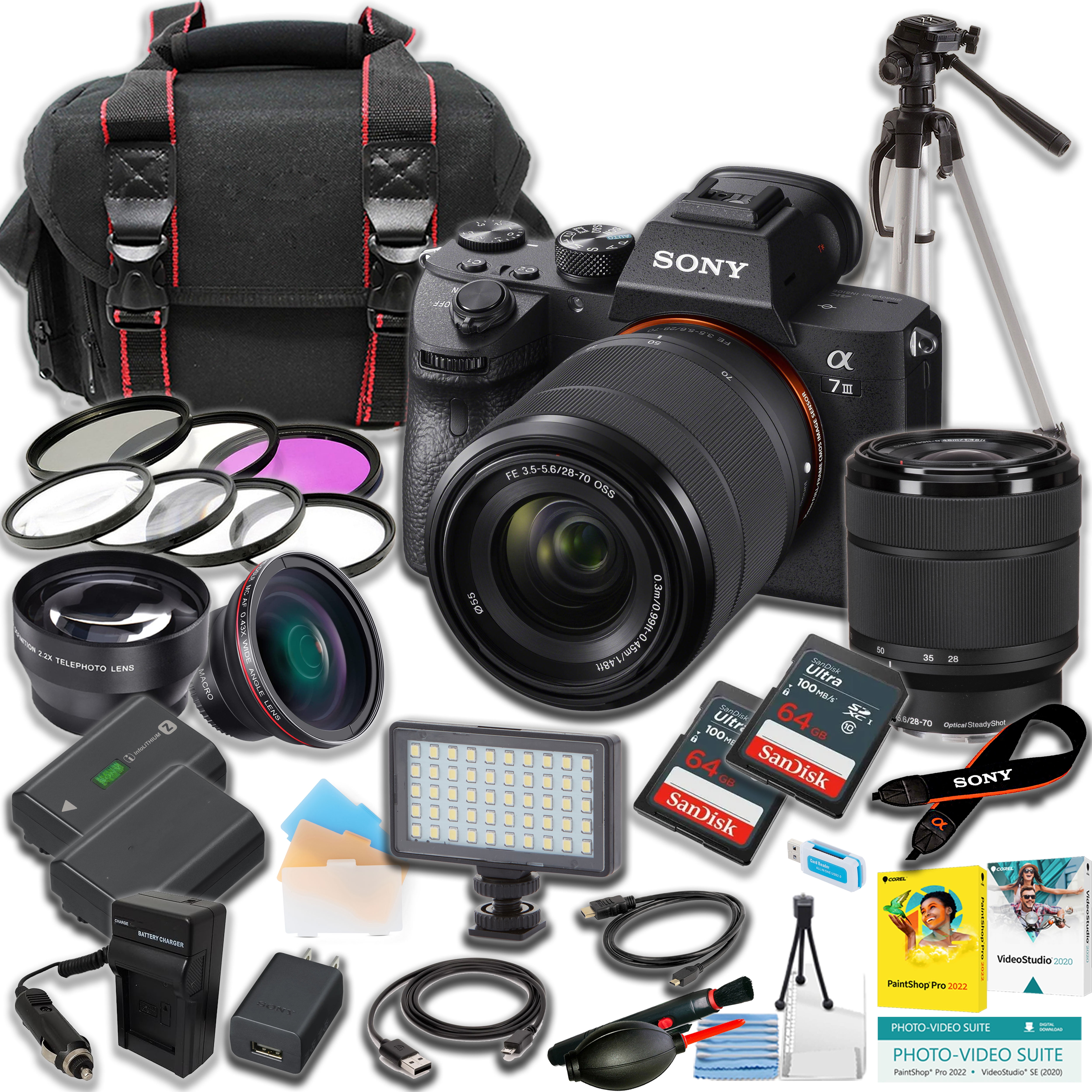 Sony a7 III Mirrorless Camera with 28-70mm lens + 2pc 64GB Ultra Memory ...