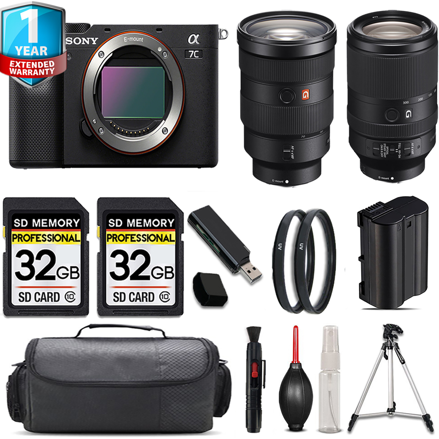 Sony a7C Camera (Black) with 24-70mm f/2.8 GM Lens + 64GB Card + Flash ...