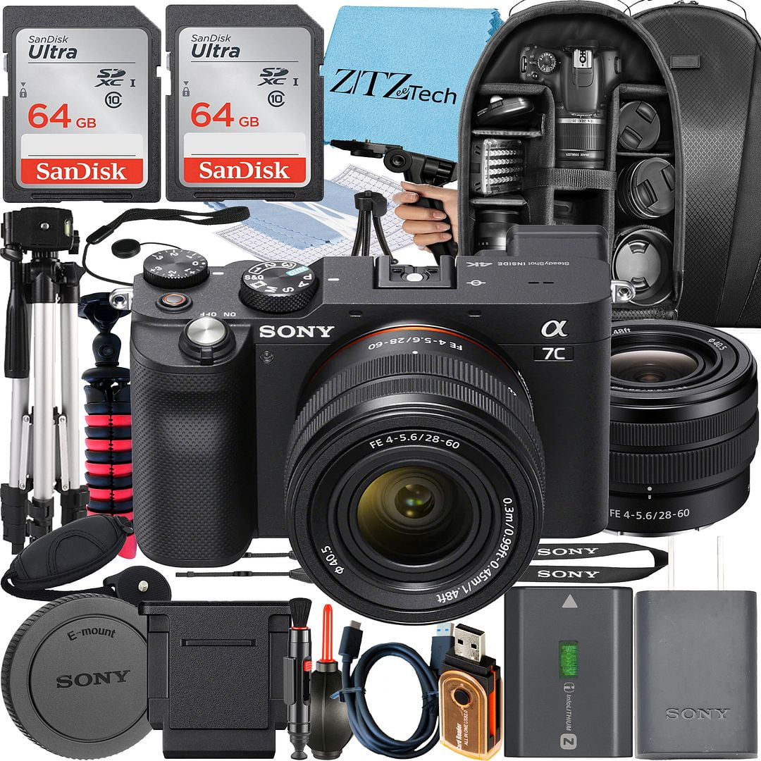 Sony a7C Mirrorless Camera (Black) + Sony FE 28-60mm + Tripod + 2 Pack ...