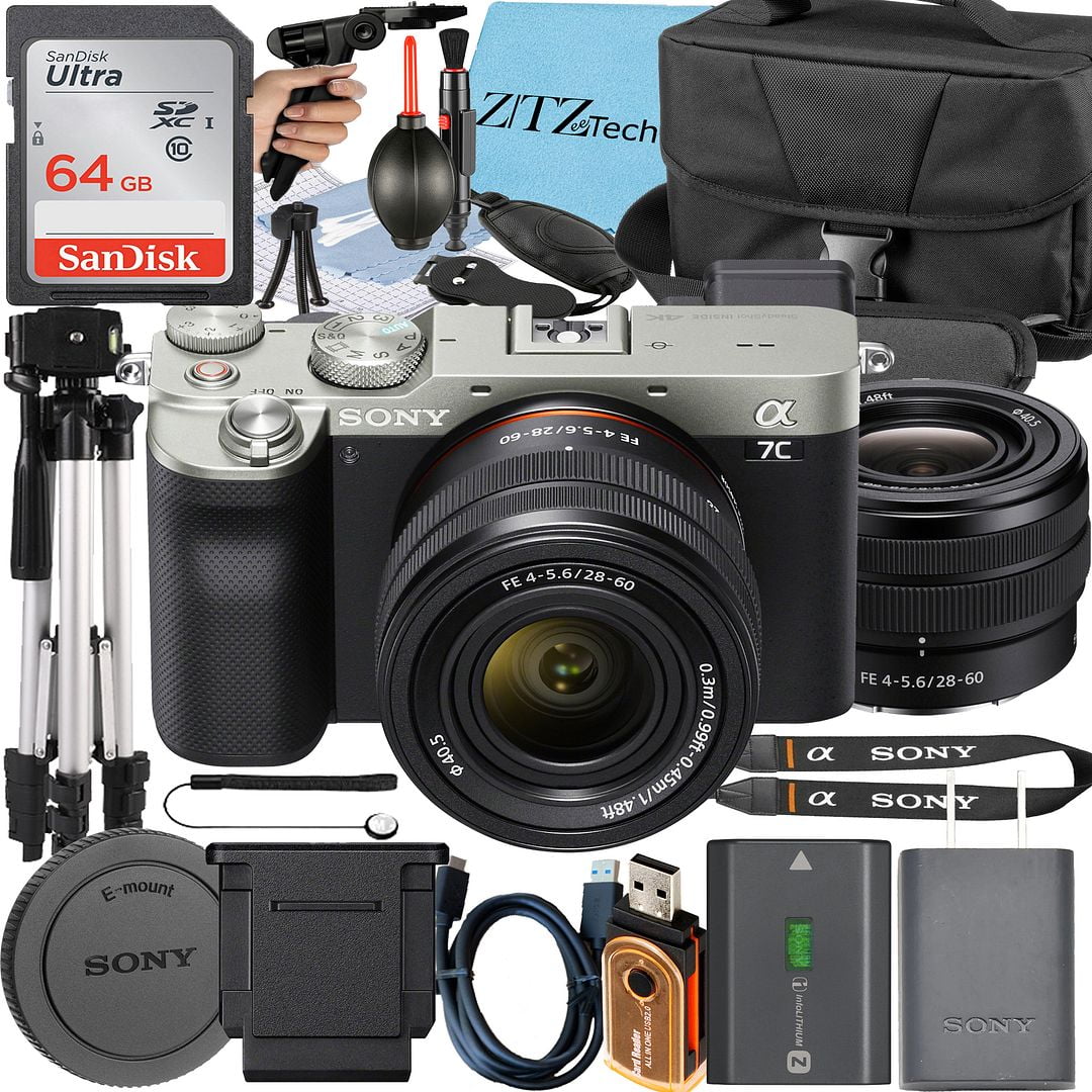 Sony a7C Mirrorless Camera (Silver) + Sony FE 28-60mm + Tripod + 64GB ...