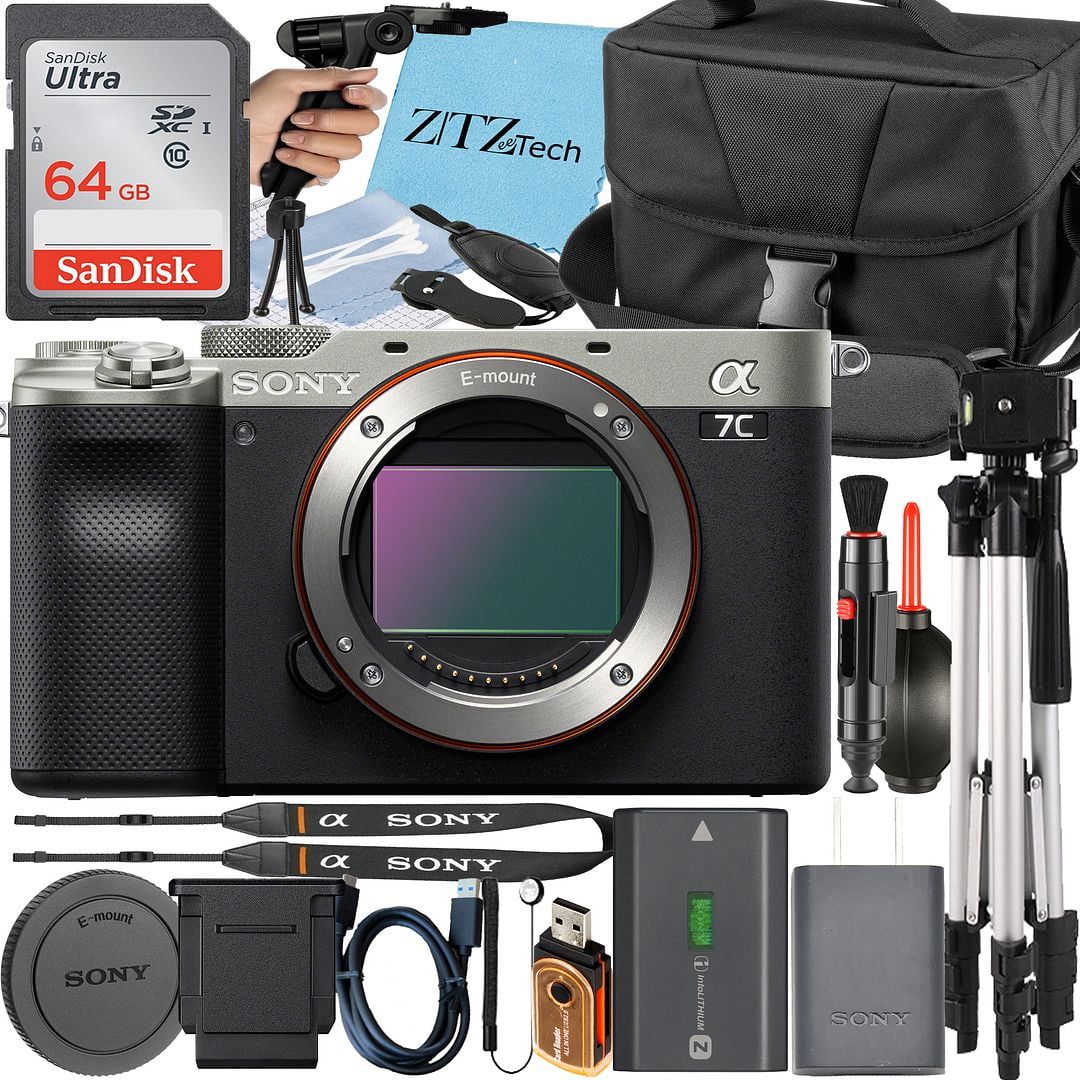 Sony a7C Mirrorless Camera (Silver) + Tripod + 64GB Memory Card + Case ...