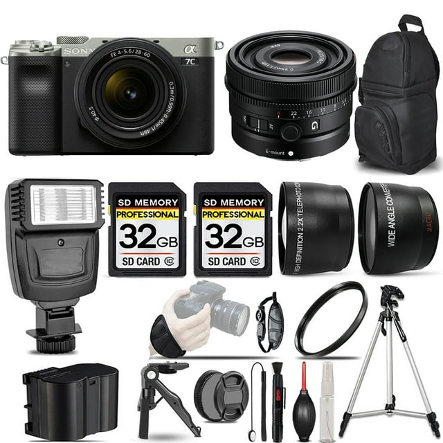 Sony a7C Mirrorless Camera (Silver) with 28-60mm Lens+50mm Lens +Flash ...