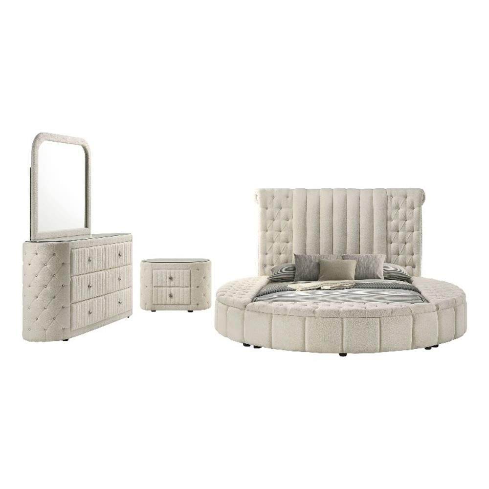 Coaster Sonya 4-Piece Modern Velvet Queen Bedroom Set in Ivory White ...