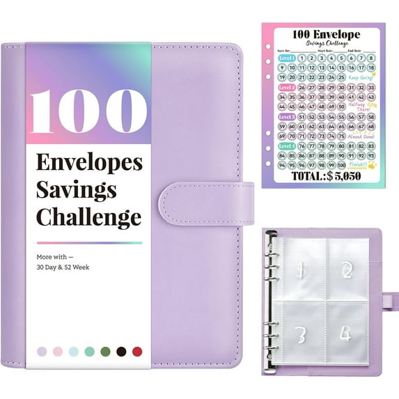 Sooez 100 Envelope Money Saving Challenge Book with 100 Pocket Pre ...