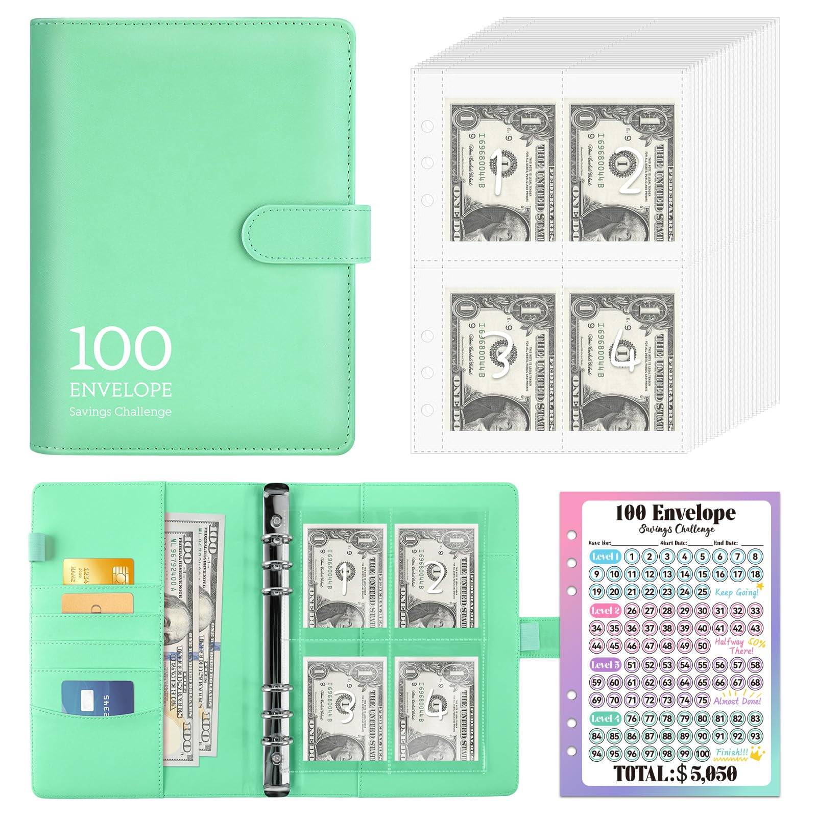 Sooez 100 Envelopes Money Saving challenge with Reusable Tracker ...