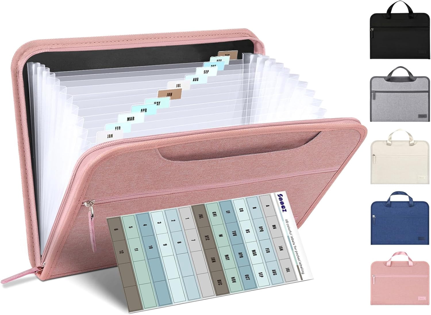 Sooez Heavy Duty Accordion File Organizer with Hidden Handle, Portable ...