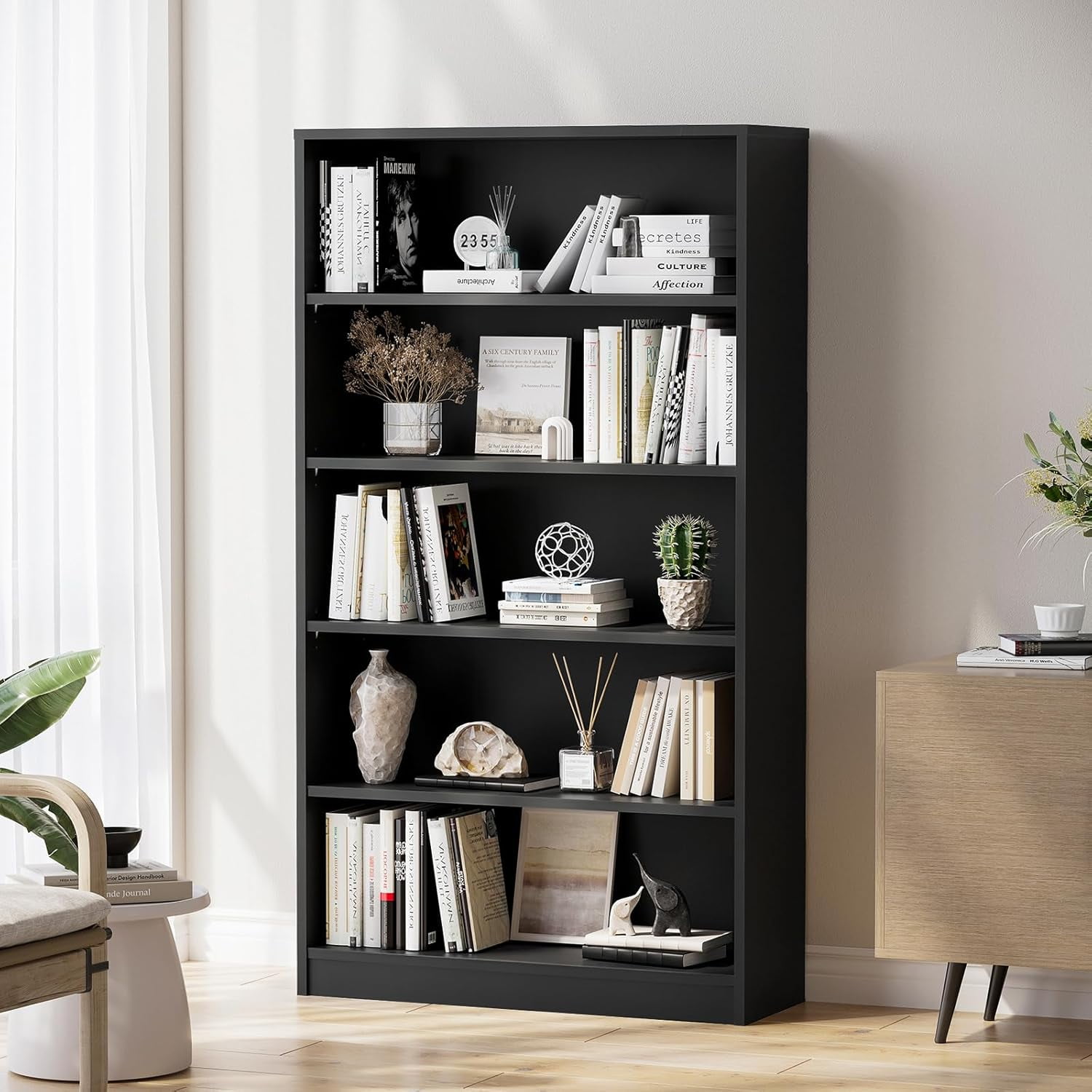 Soohow Tall Adjustable Bookshelf, 5-Shelf Bookcase, Wood edition ...