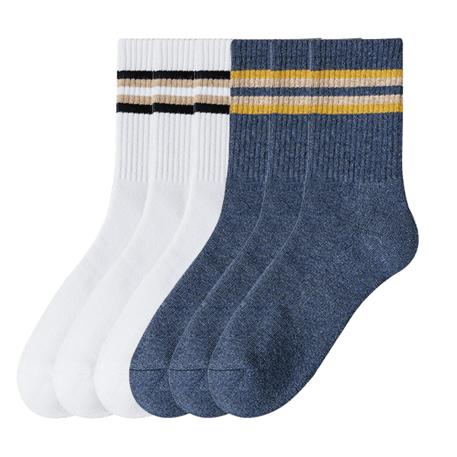 Sookeceks 6 Pairs Cotton Striped Crew Socks for Men, Casual Socks Plush ...