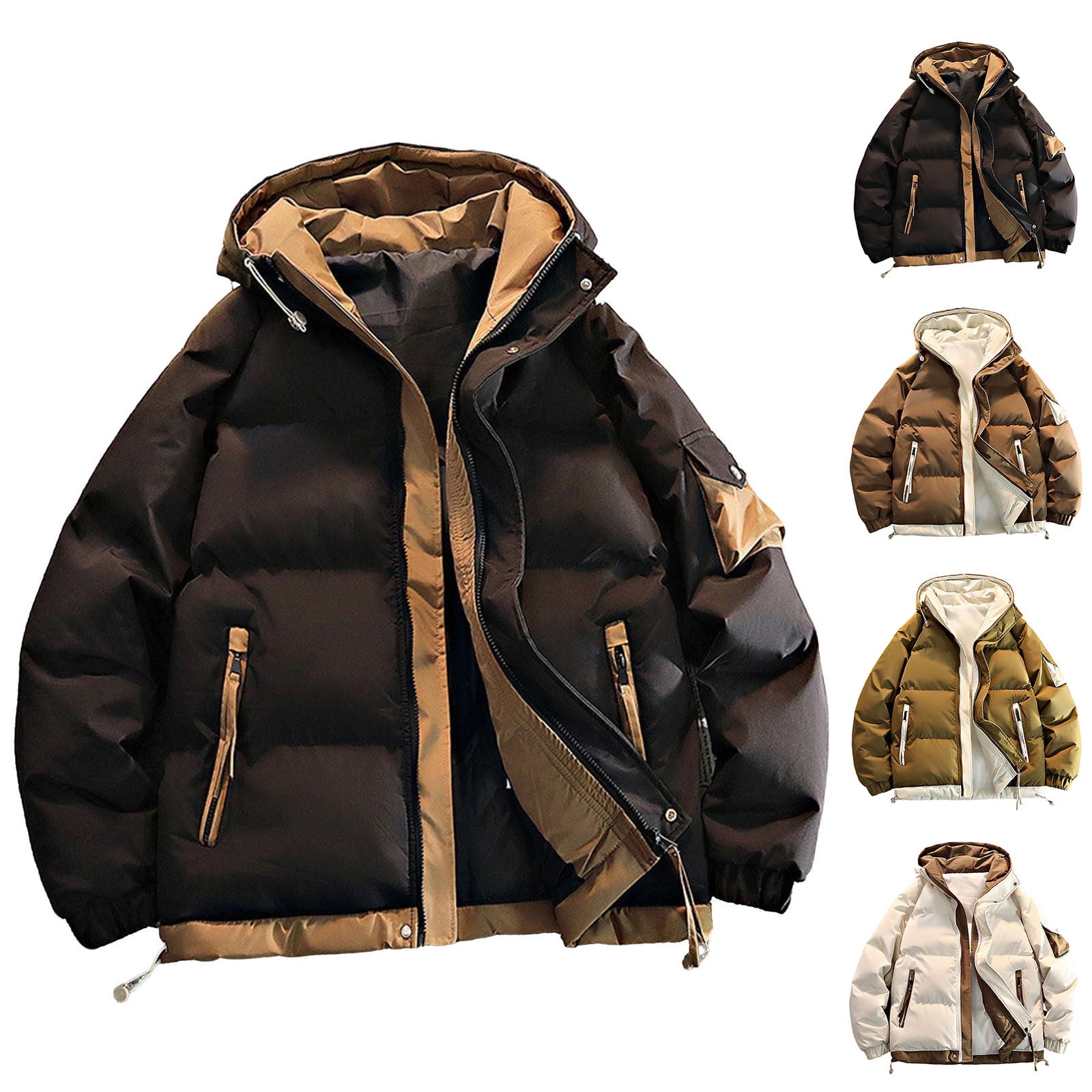 Sookity Heavyweight Puffer Jacket Men Full Zip Fleece Lined Shirt ...