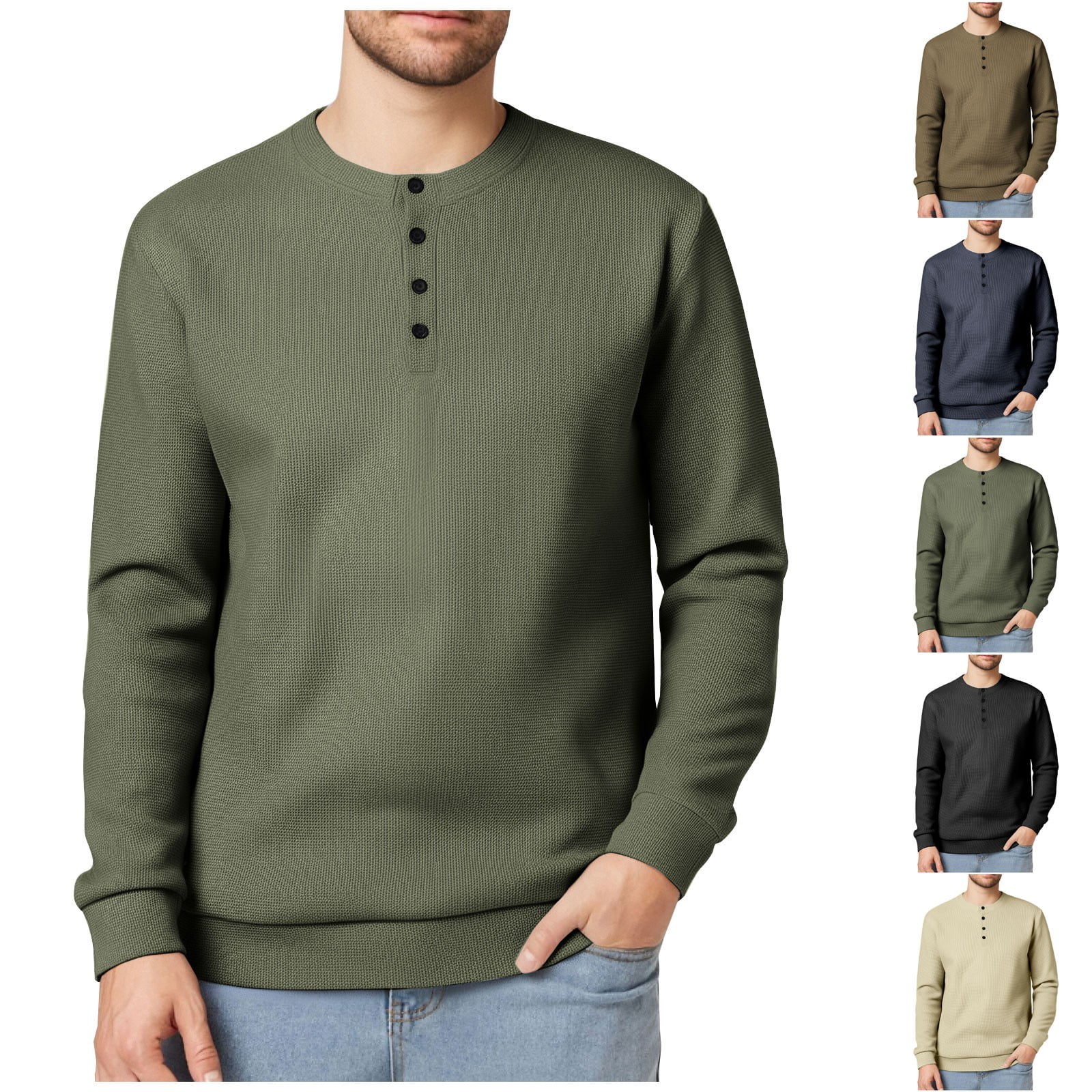 Sookity Long Sleeve Henley Shirts for Men Basic Solid Tee Shirts Casual ...