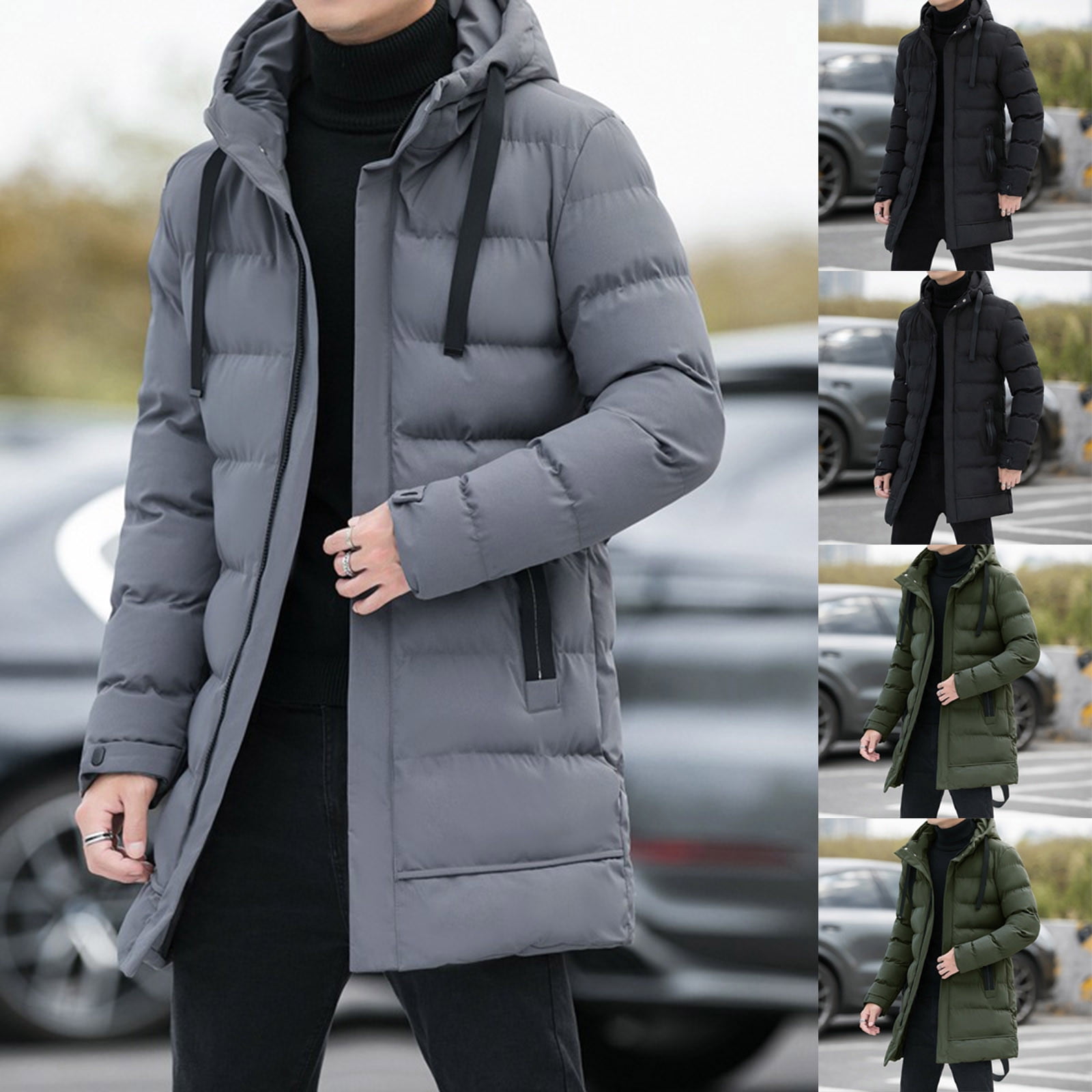 Sookity Men's Extra Long Parka Jackets Winter Warm Coats Hooded Puffer ...
