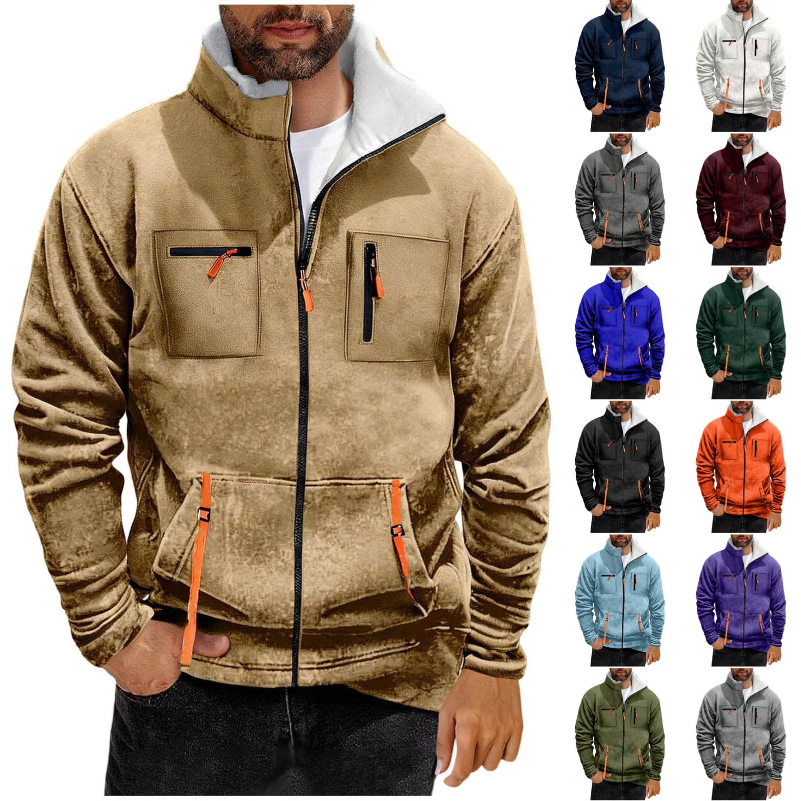 Sookity Men's Hooded Multi-Pocket Shirt Jackets Zip up Cargo Jacket ...