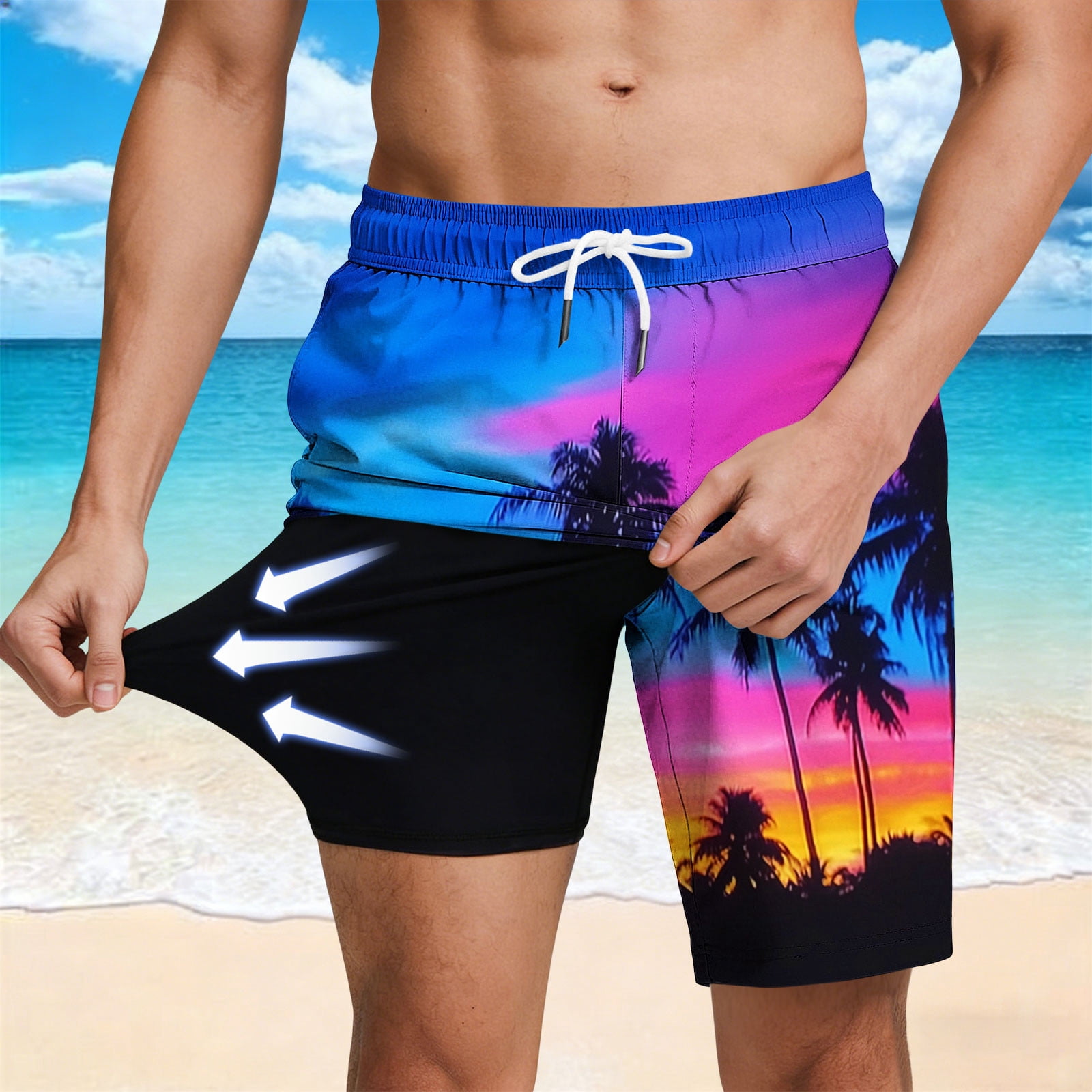 Sookity Mens Stretch Swim Trunks with Built In Liner Breathable Quick ...