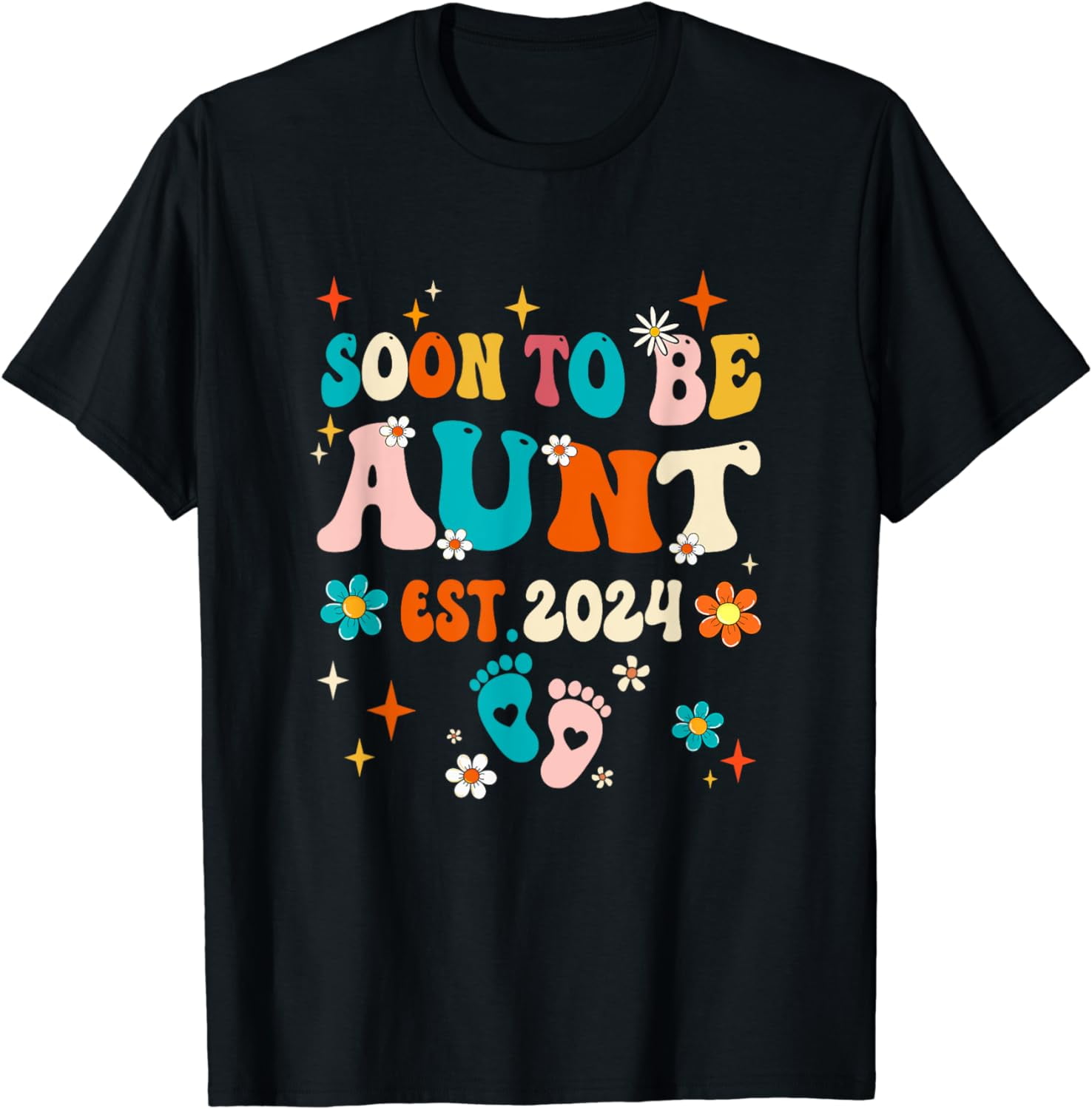 Soon To Be Aunt Est 2024 Pregnancy Announcement Groovy T-Shirt ...
