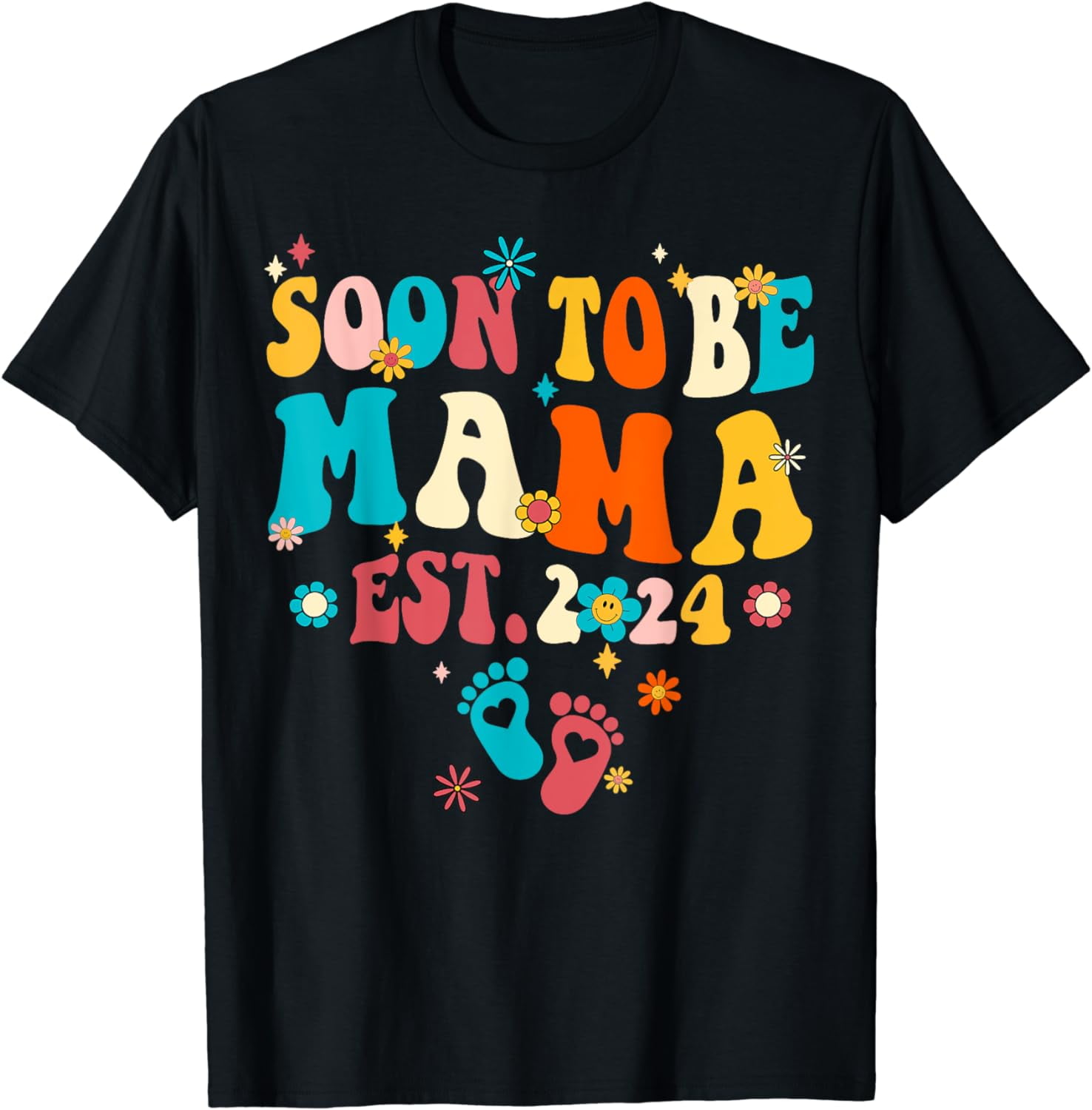 Soon To Be Mama Est 2024 Funny Retro Floral T-Shirt - Walmart.com