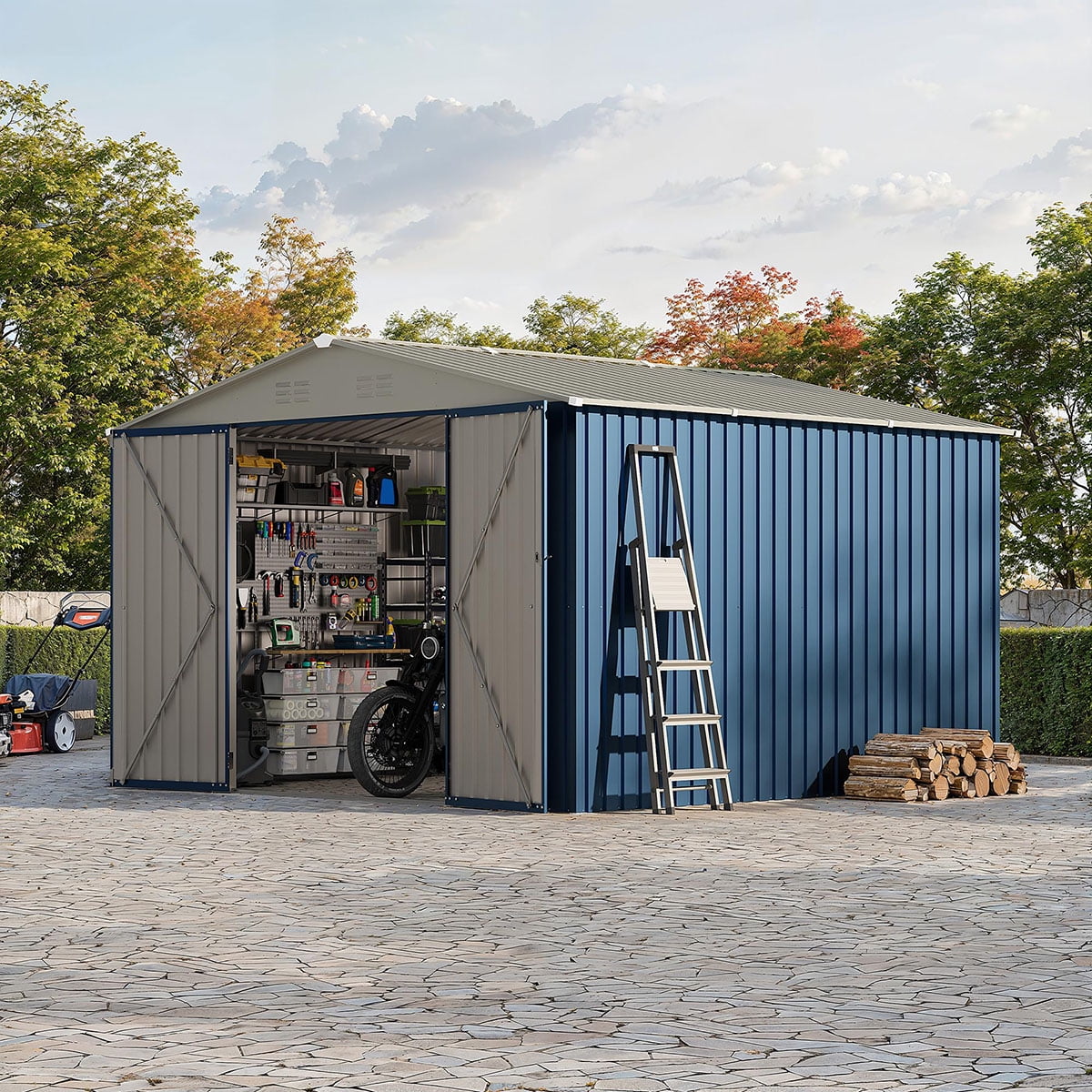 Soonbuy 10x10 FT Outdoor Storage Shed, Large Metal Garden Shed with ...