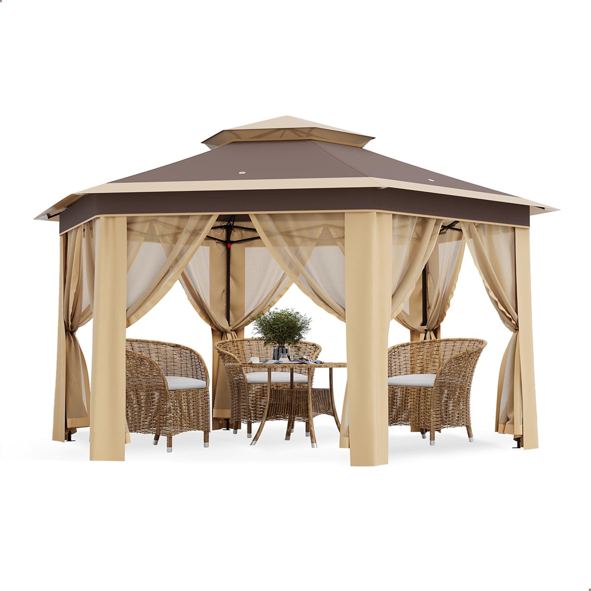 Soonbuy 13' x 13' Gazebo, Hexagonal Outdoor Canopy Shelter, Instant ...