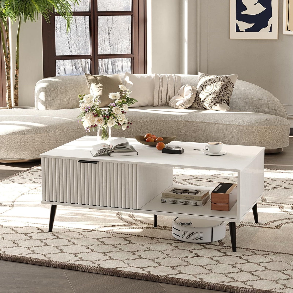 Soonbuy 2-Tiers Coffee Table with Storage,Wooden Coffee Tables with ...