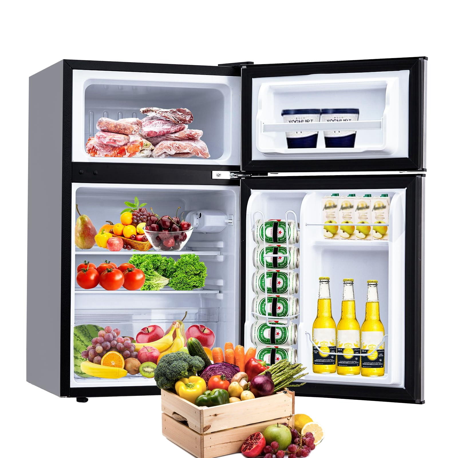Soonbuy 3.2 Cu. Ft Mini Fridge with Freezer, 2 Doors, 5 Adjustable ...