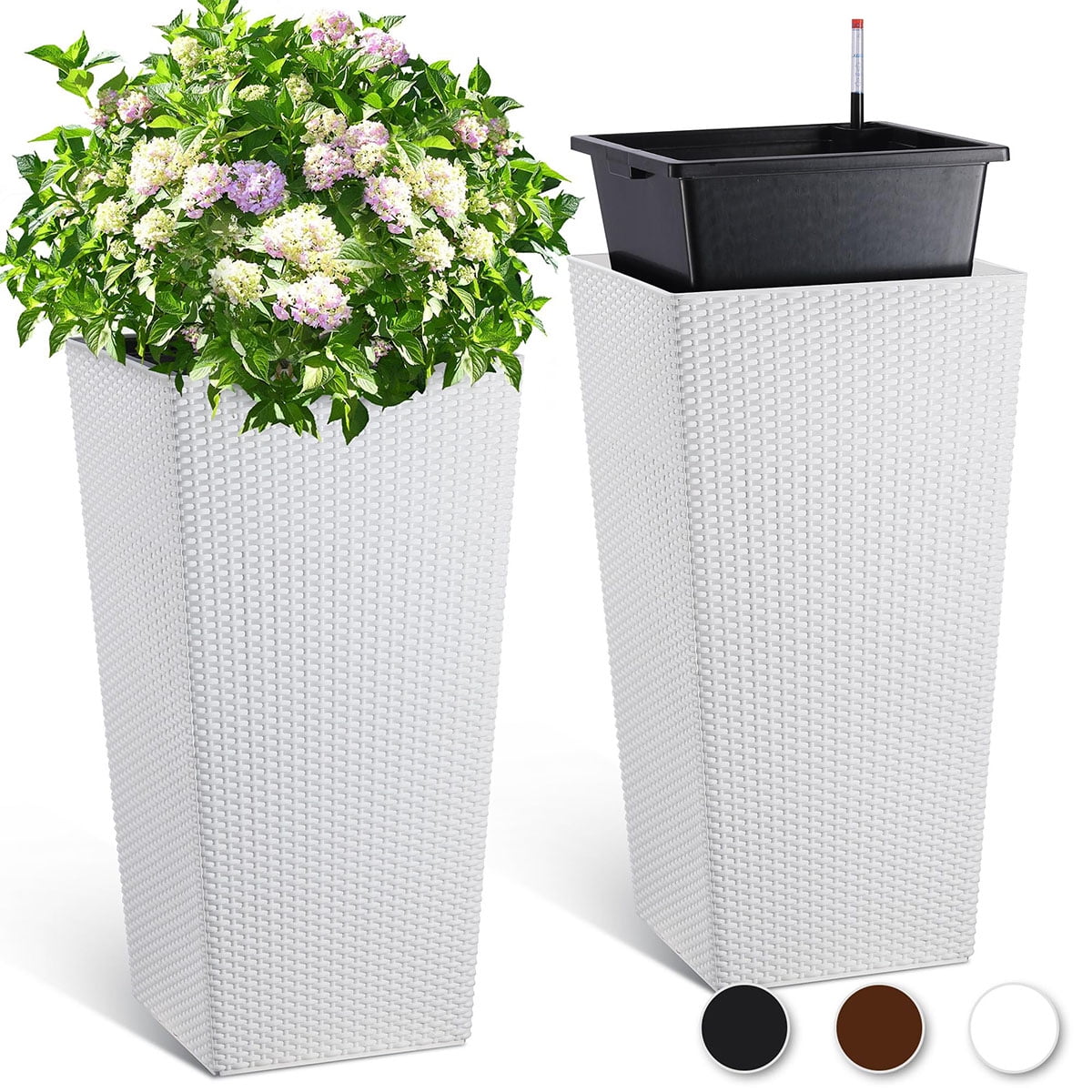 Soonbuy 30" Tall Planters Set of 2, Rattan Outdoor＆Indoor Planter Pots ...