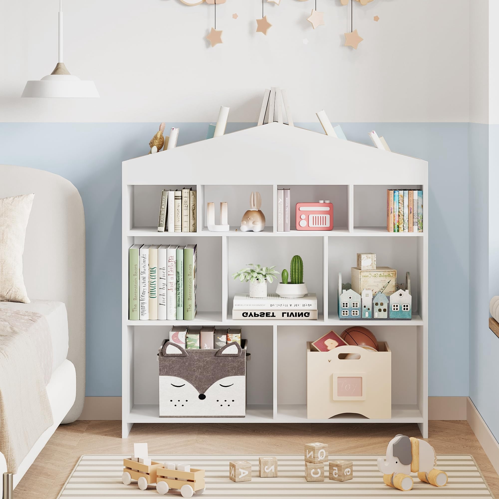 Soonbuy 40.7in, 9-Cubby Kids Bookshelf, Storage Toy Shelf, White ...