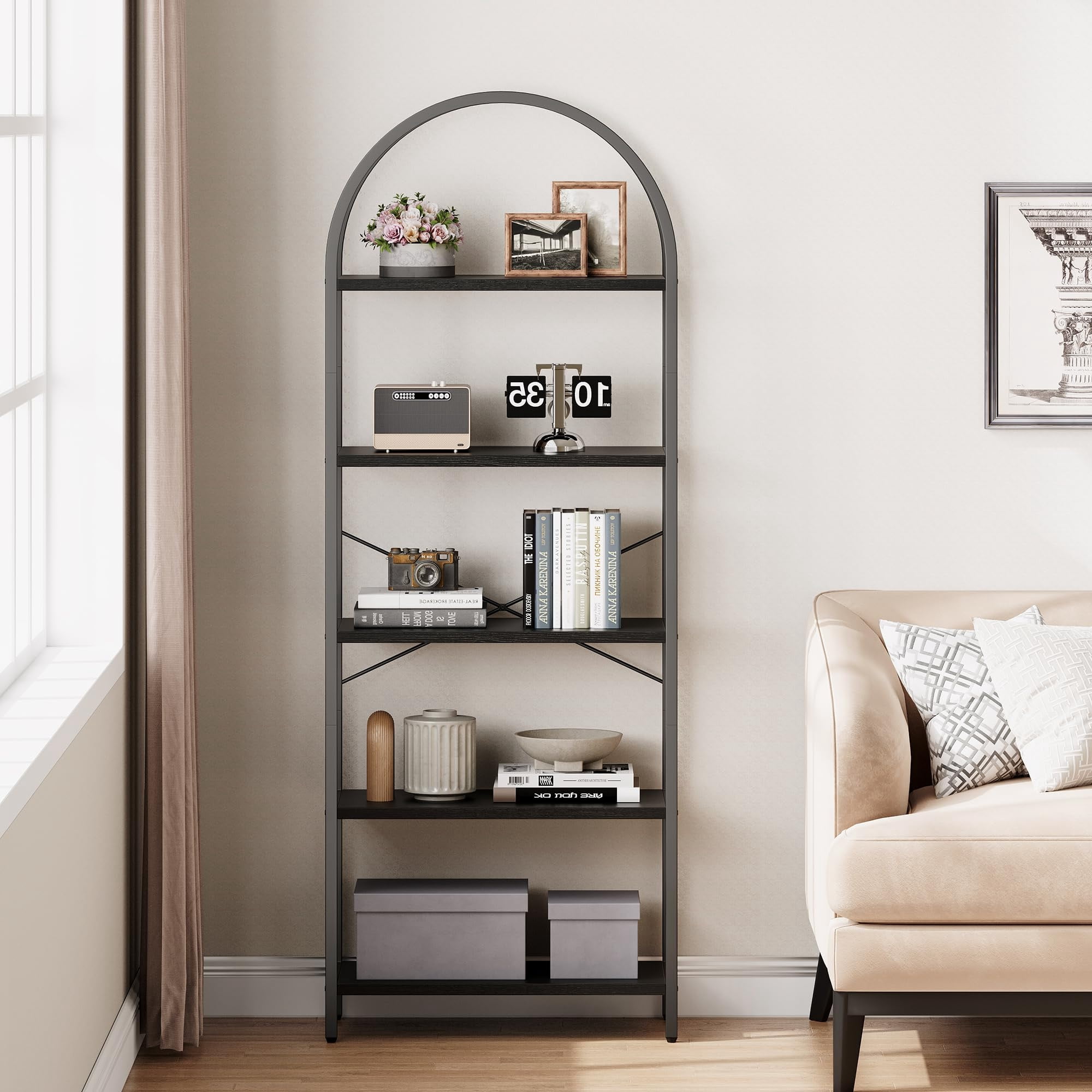 Soonbuy 5 Tier Bookcase Arched Display Racks/Tall Standing Bookshelves ...