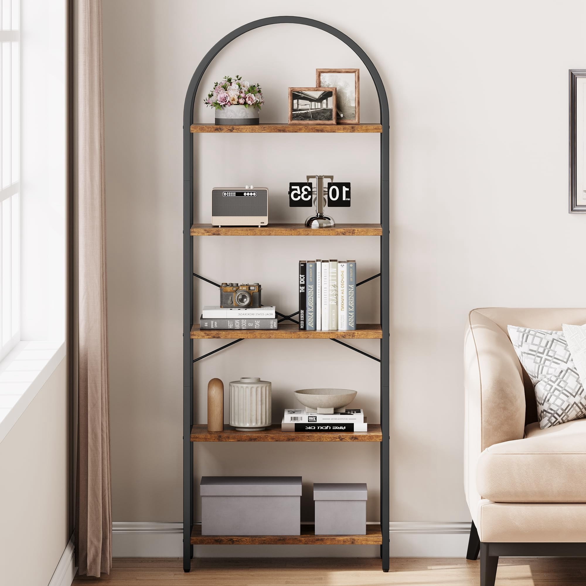 Soonbuy 5 Tier Bookcase Arched Display Racks/Tall Standing Bookshelves ...