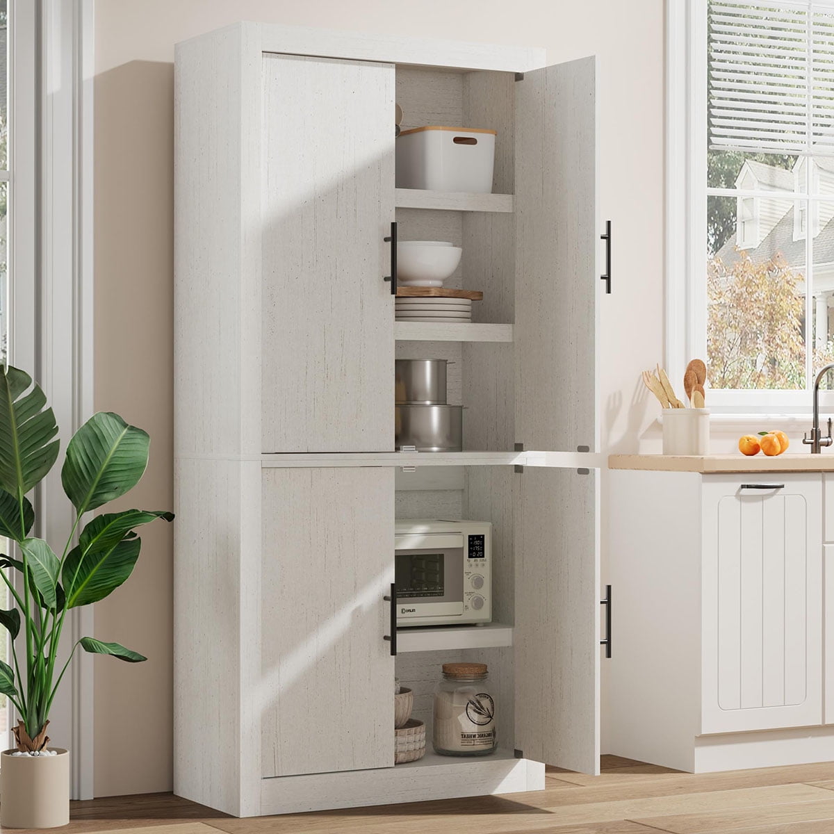 Soonbuy 70inch Kitchen Pantry, Wood Pantry Storage Cabinet with 4 Doors ...