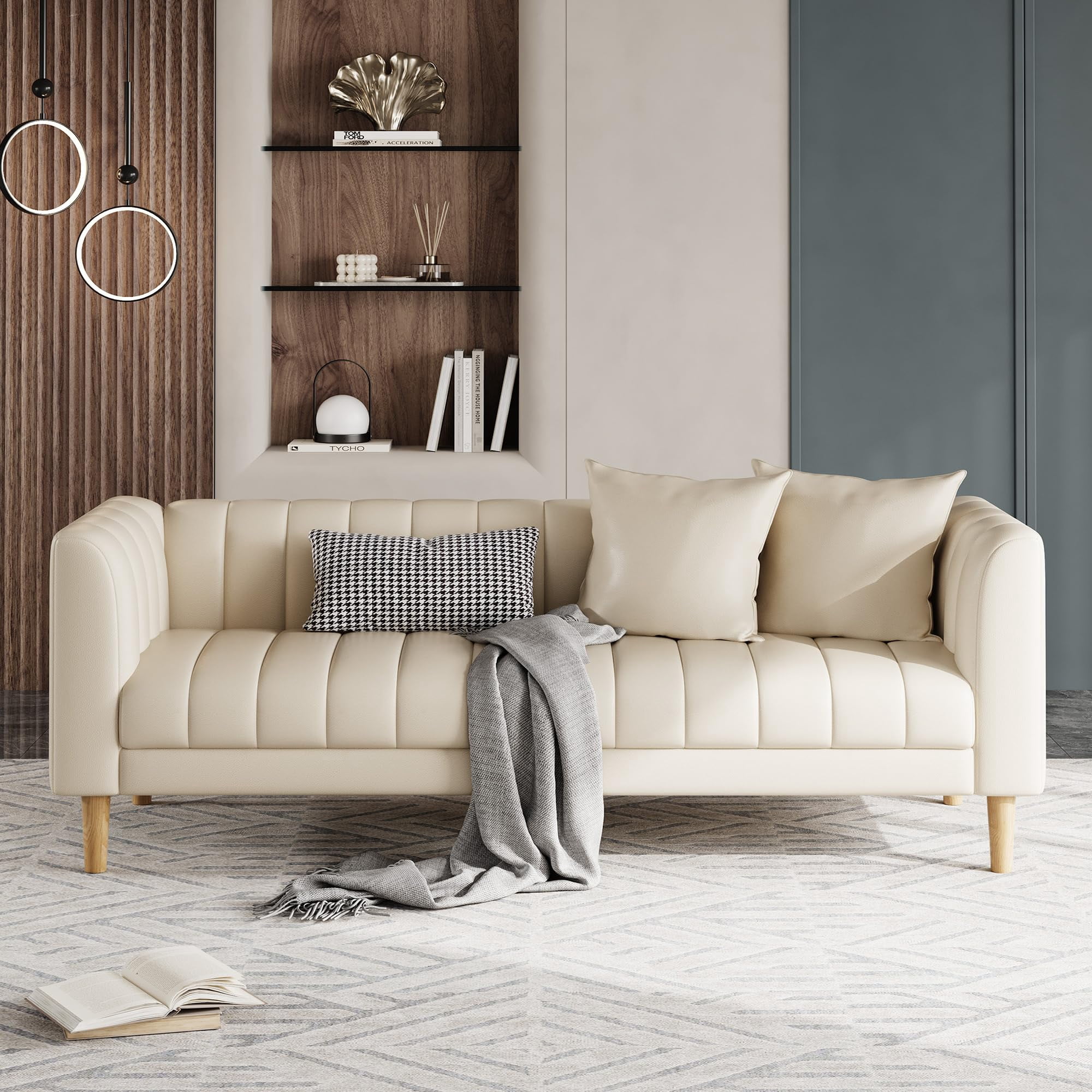 Soonbuy 78" W Faux Leather Sofa Couch for Living Room, Modern 3 Seater ...
