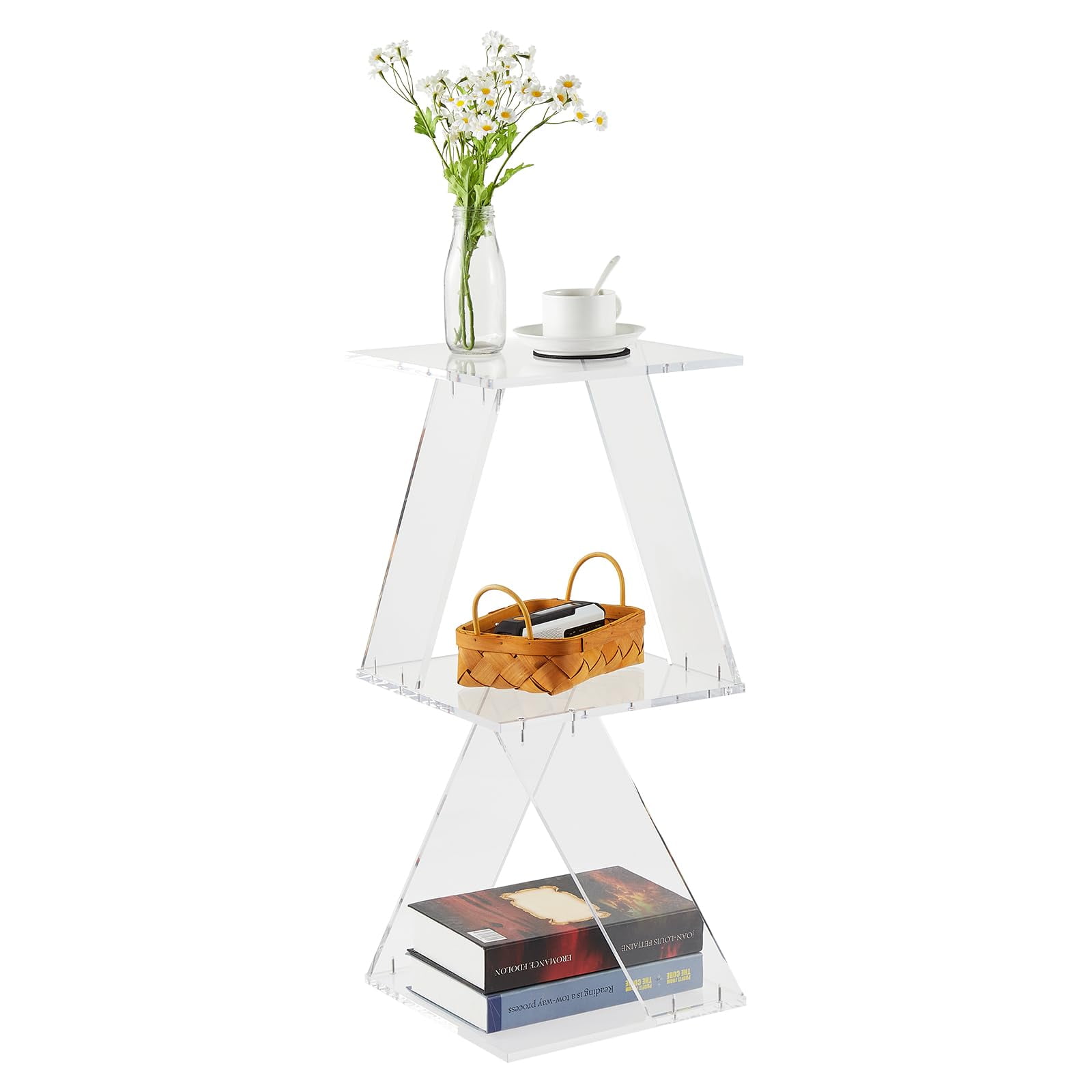 Soonbuy Acrylic Ladder Bookshelf, 11.8 * 11.8 * 27.4in, 3-Tier Clear ...