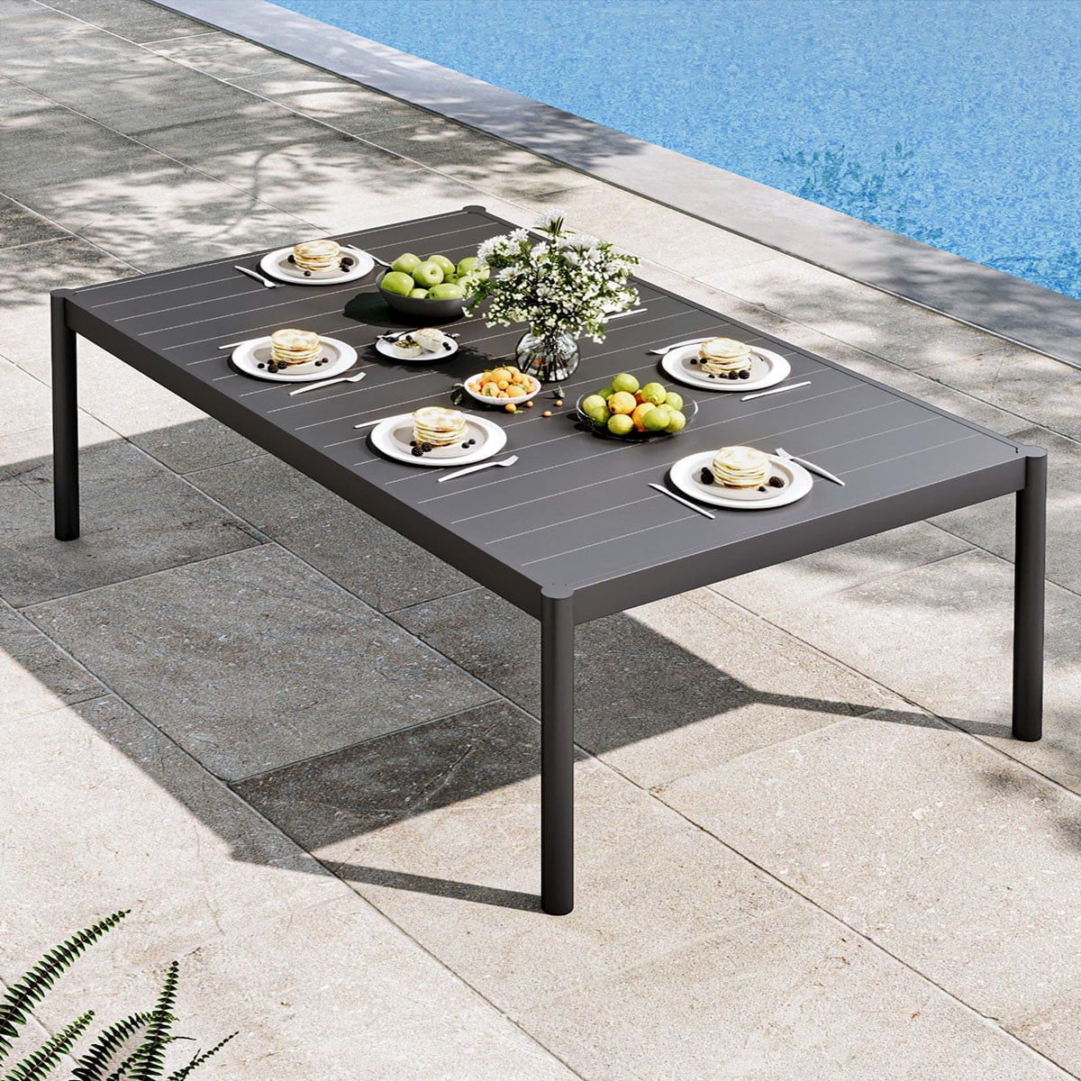 Soonbuy Aluminum Patio Dining Table for 4-6 Person, 58" x 36" Rectangle ...