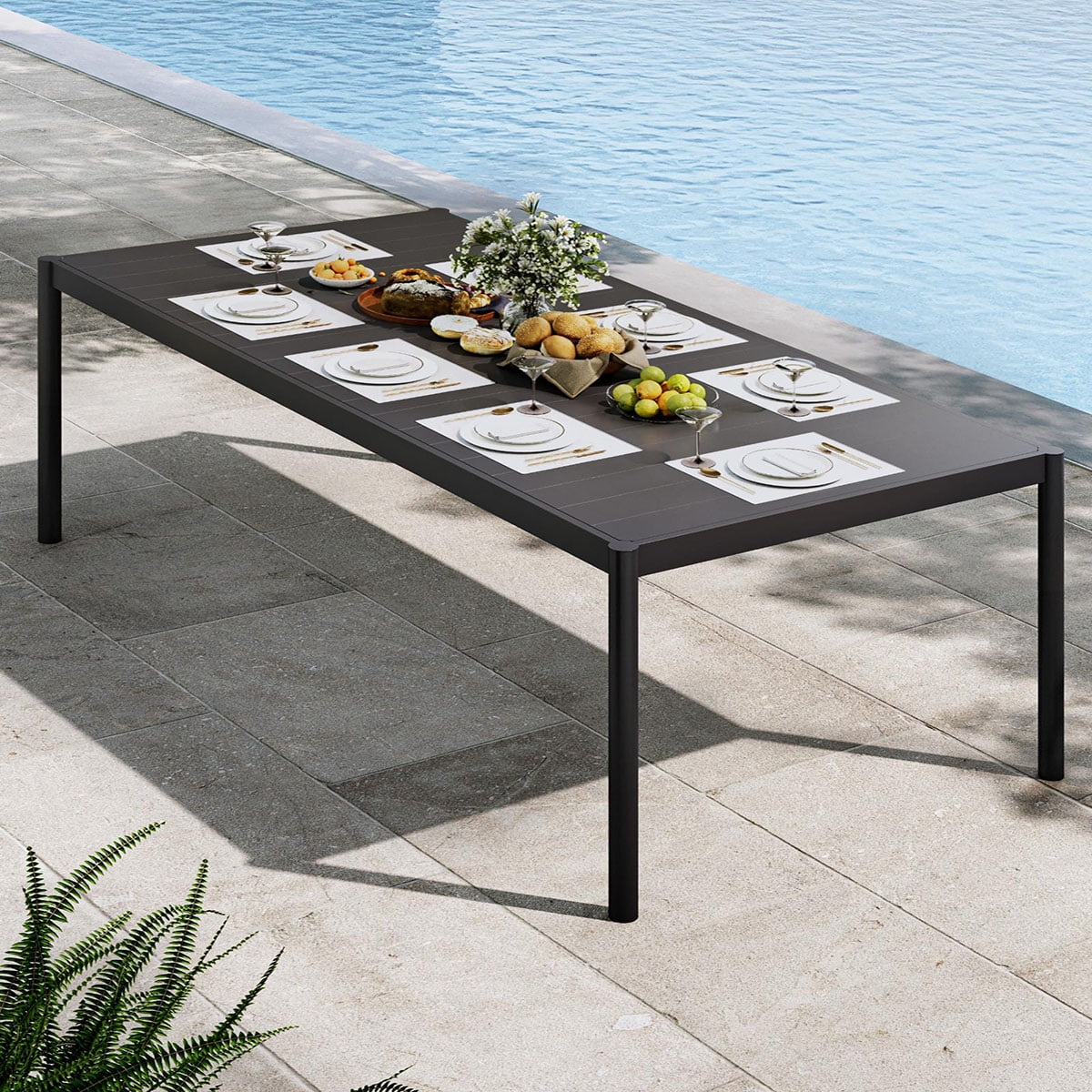 Soonbuy Aluminum Patio Dining Table for 4-8 Person, 74" x 36" Rectangle ...