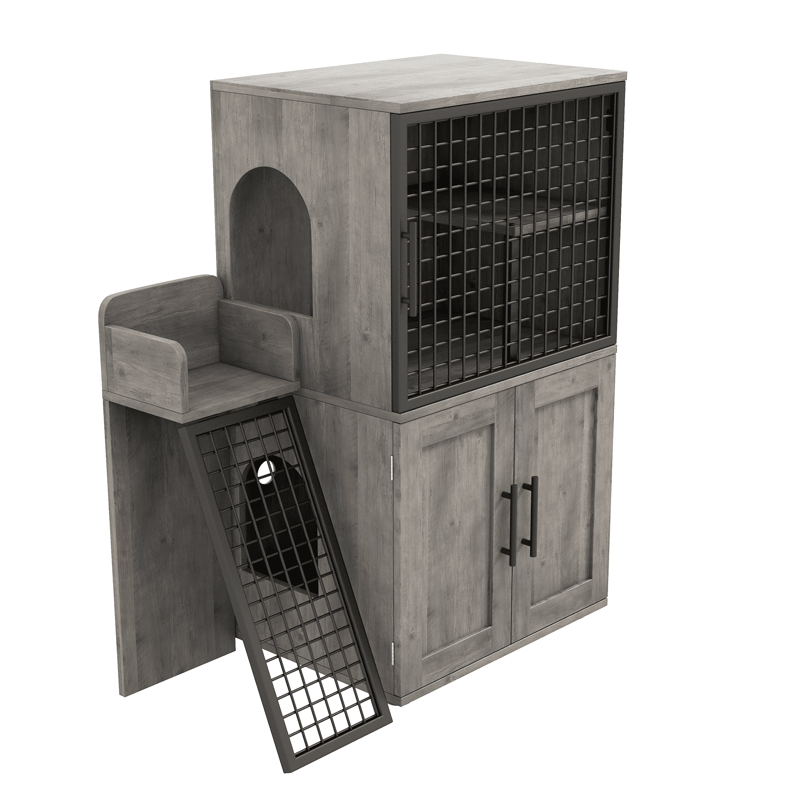 Soonbuy Cat Litter Box Enclosure with Platform, with Ladder, Grey ...