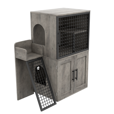 NARTRU Wooden Litter Box Enclosure Furnitrure with Scratching Doors for ...