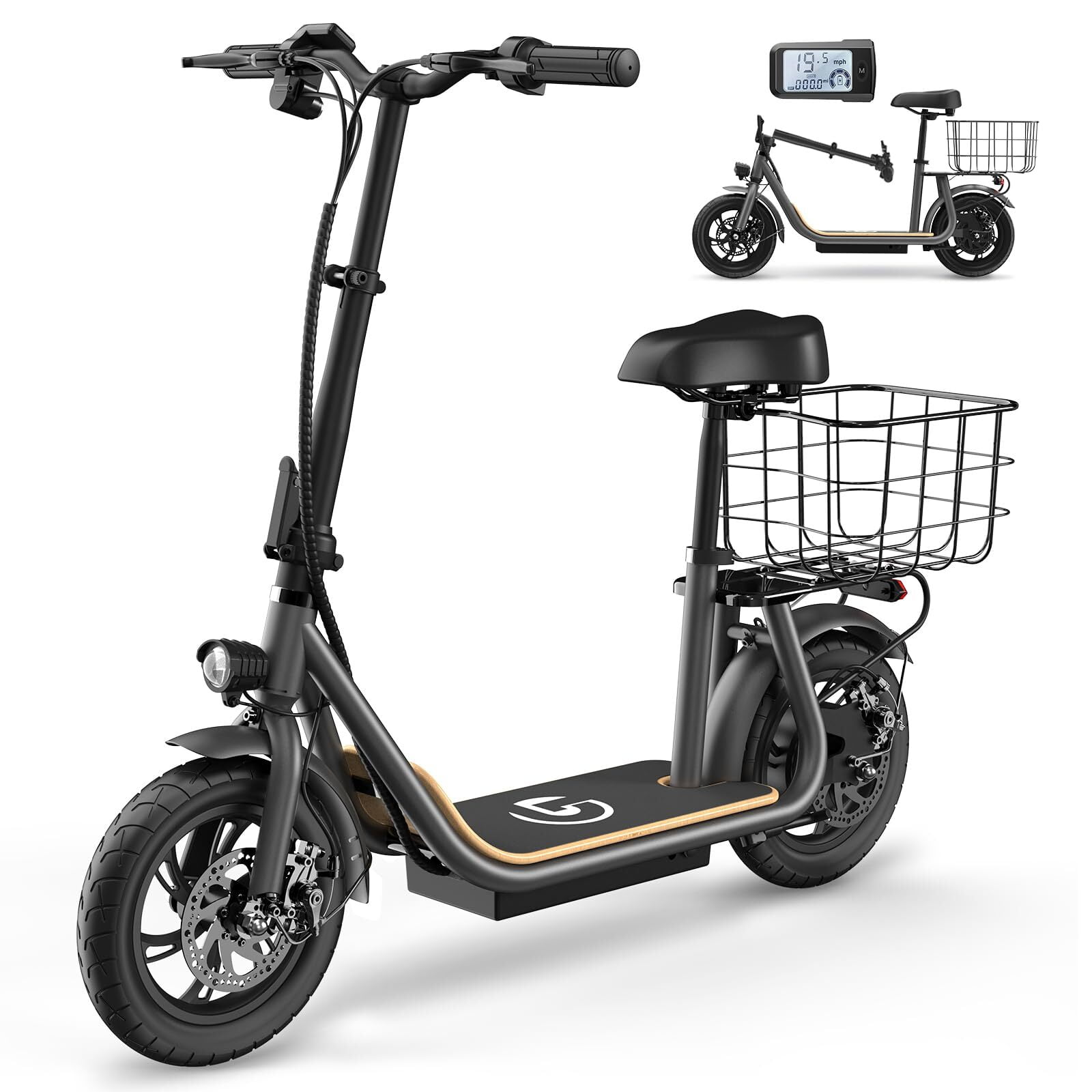 Soonbuy Electric Scooter with Seat for Adult, 12" Tire Electric ...
