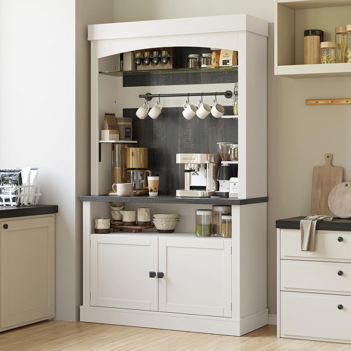 Soonbuy Farmhouse Coffee Bar Cabinet with Storage LED,Buffet Cabinet 72 ...